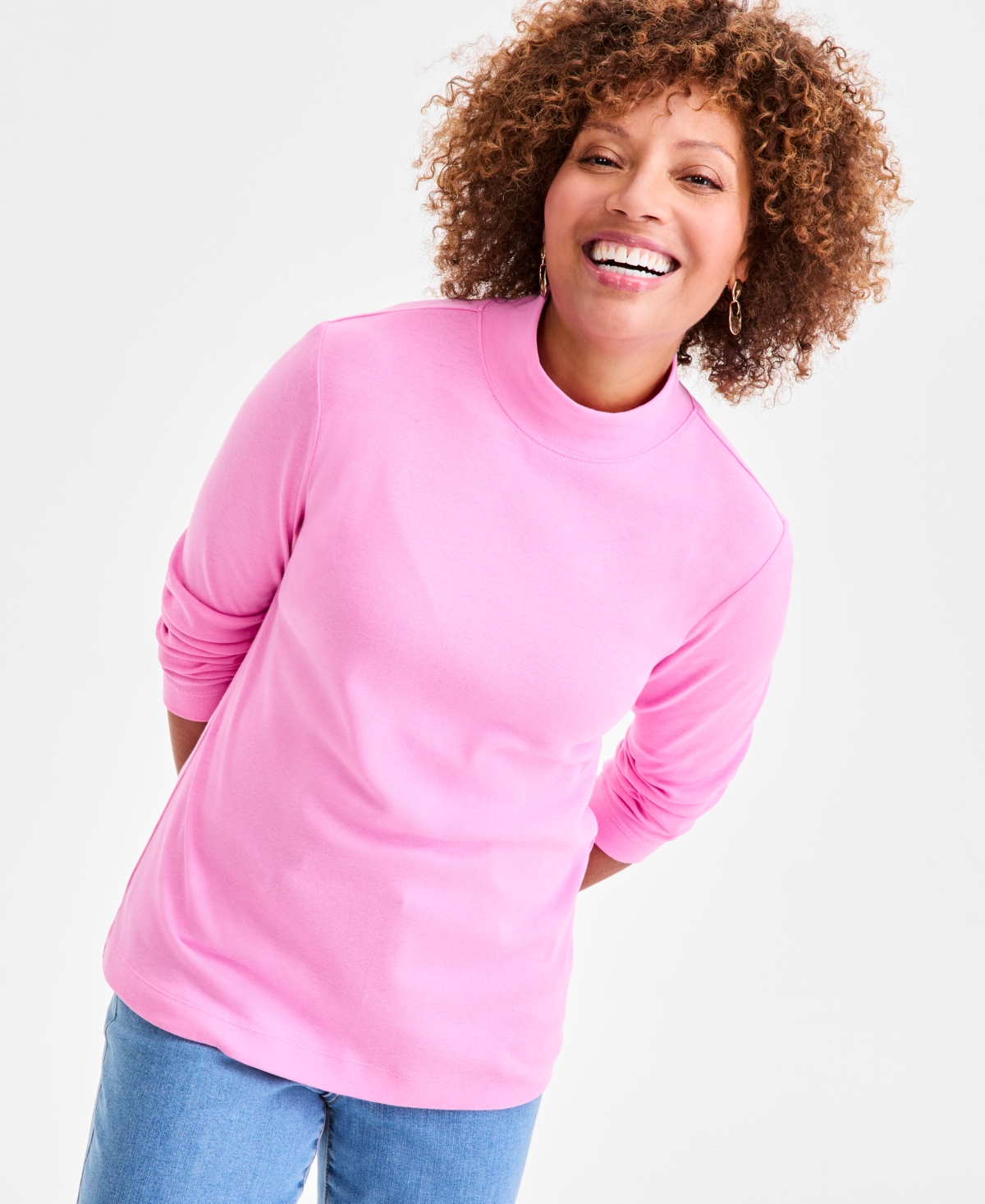 Click here for Style & Co Petite Mock-Neck Cotton Long-Sleeve T-S... prices