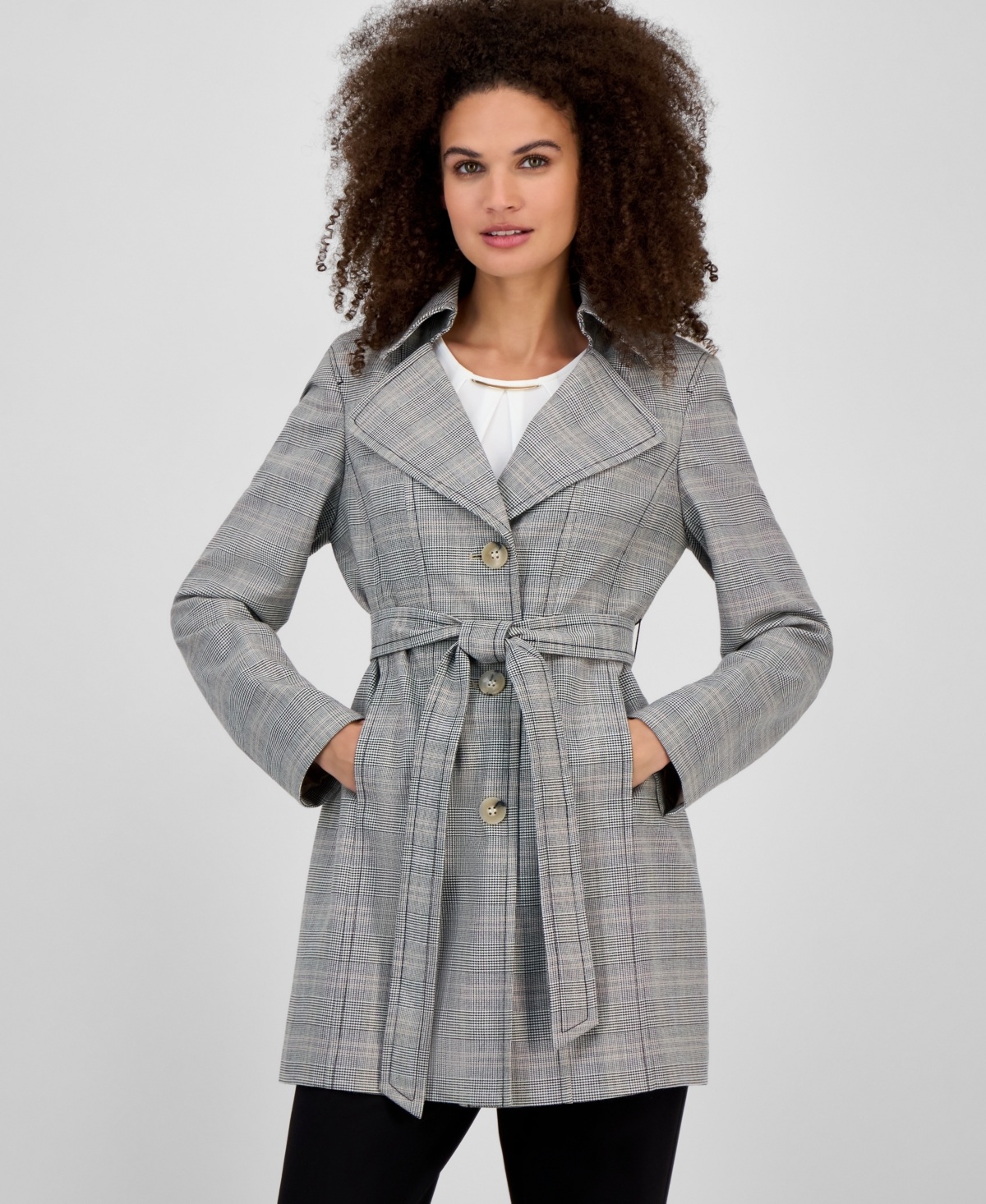 Click here for Kasper Plaid Belted Trench Coat  Regular & Petite... prices