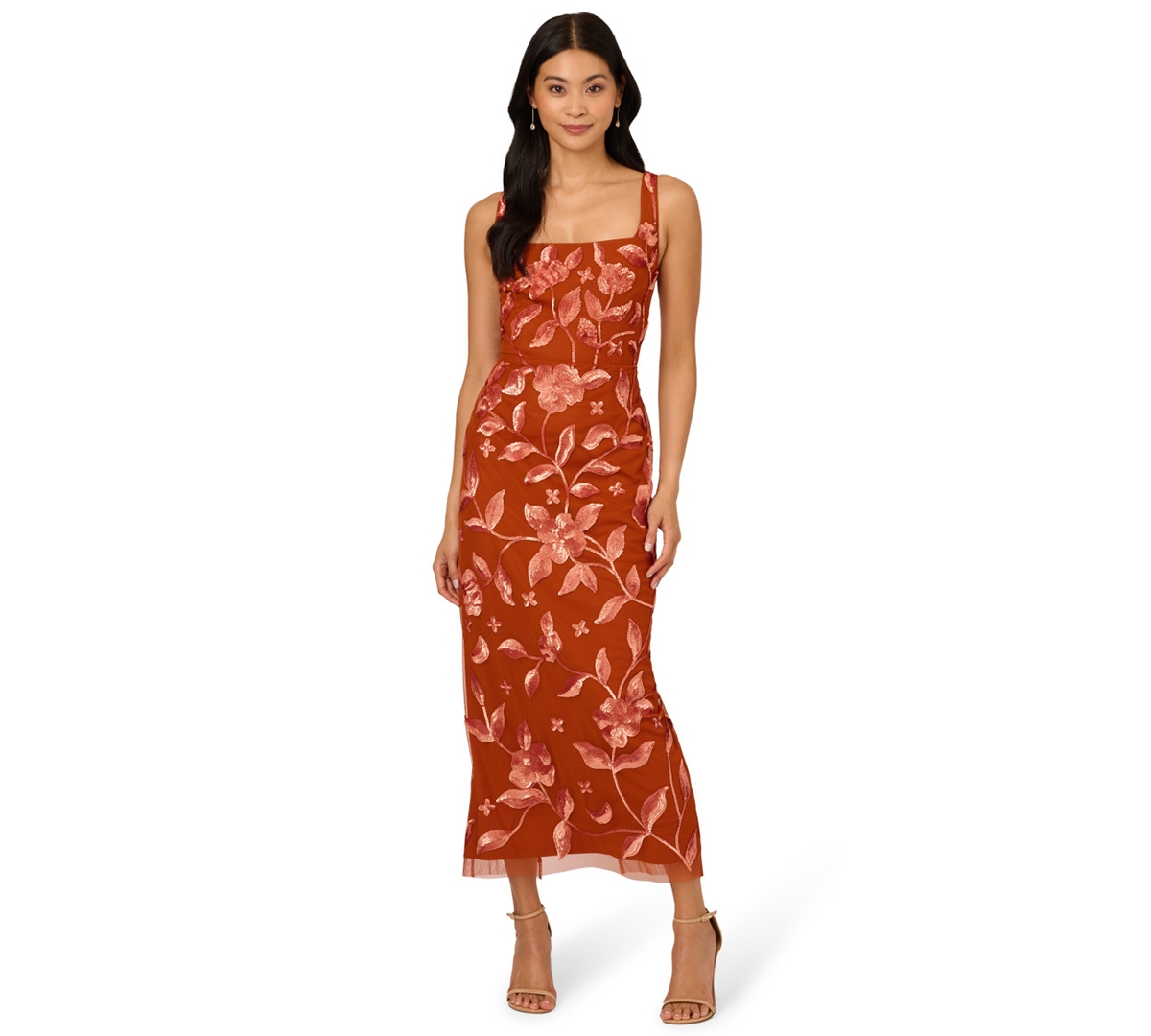 Click here for Adrianna Papell Womens Beaded Mesh Slim Column Dre... prices