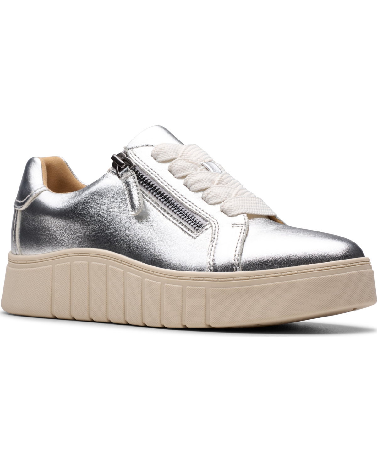 Click here for Clarks Womens Mykah Joy Round Toe Sneakers - Silve... prices