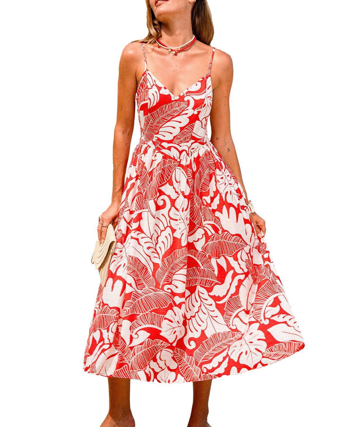 Cupshe Womens Pink Waters Tropical Maxi Beach Dress - Red