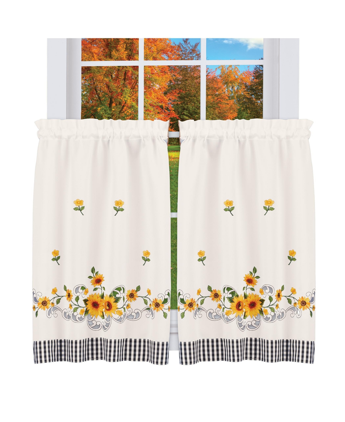 Click here for Collections Etc Embroidered Sunflowers Plaid Borde... prices