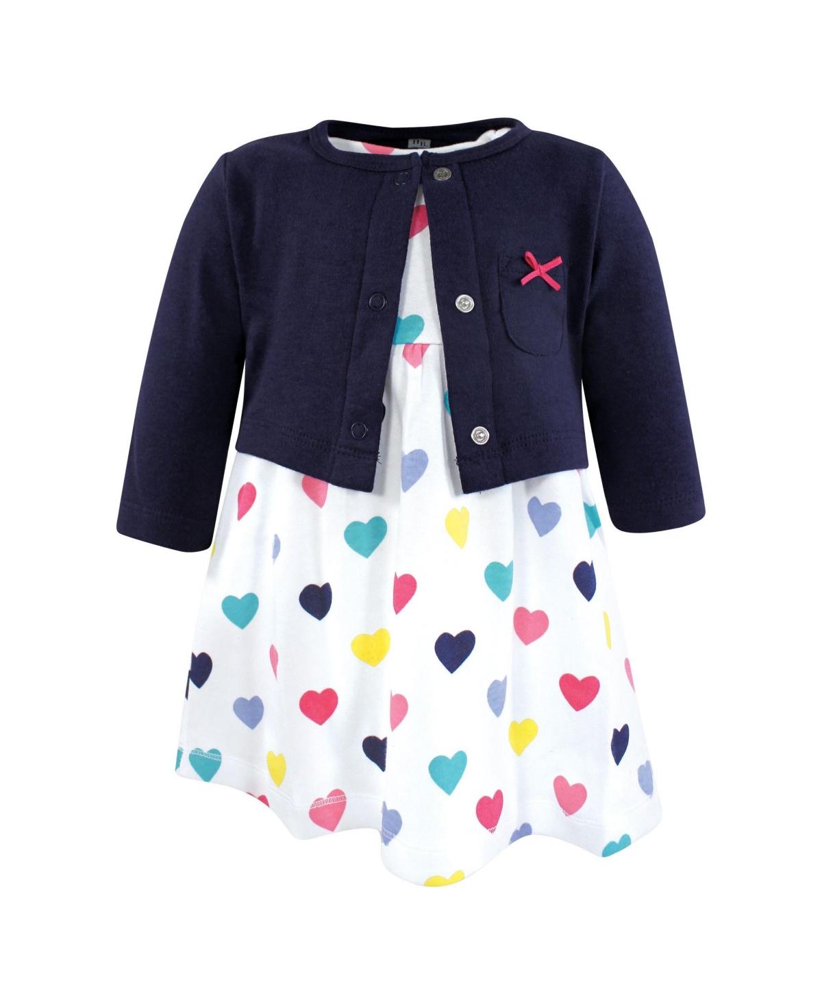 Hudson Baby Baby Girls Hudson Cotton Dress and Cardigan Set - Navy hearts