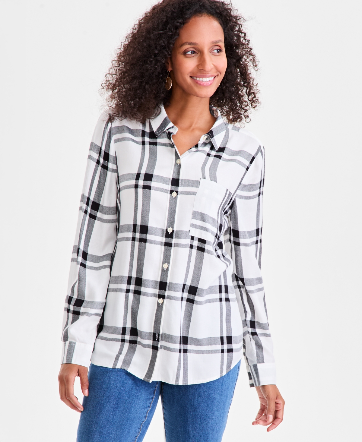 Click here for Style & Co Petite Perfect Plaid Long-Sleeve Shirt... prices