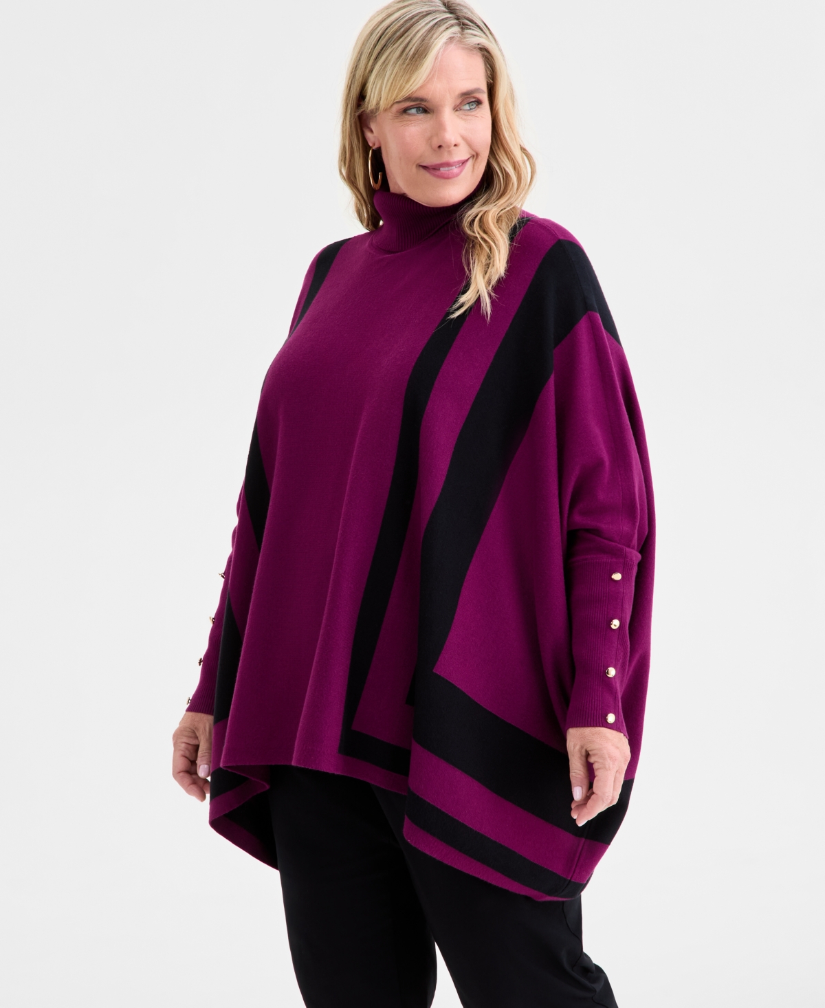 Click here for Jm Collection Plus Size Solid Turtleneck Poncho Sw... prices