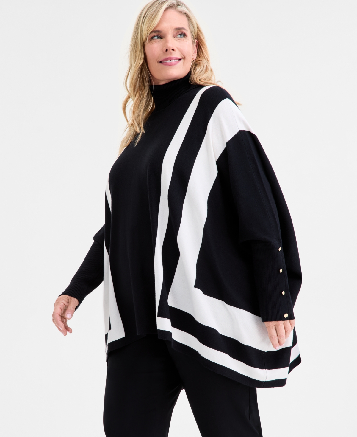Click here for Jm Collection Plus Size Solid Turtleneck Poncho Sw... prices