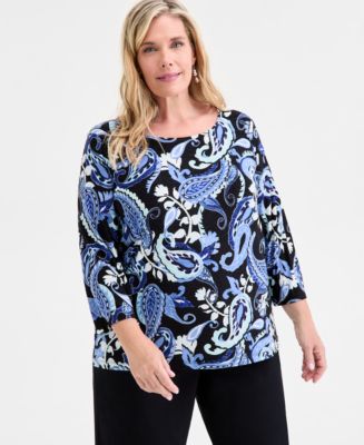 JM Collection Plus Size Printed Jacquard Top, Macy's Exclusive - Macy's
