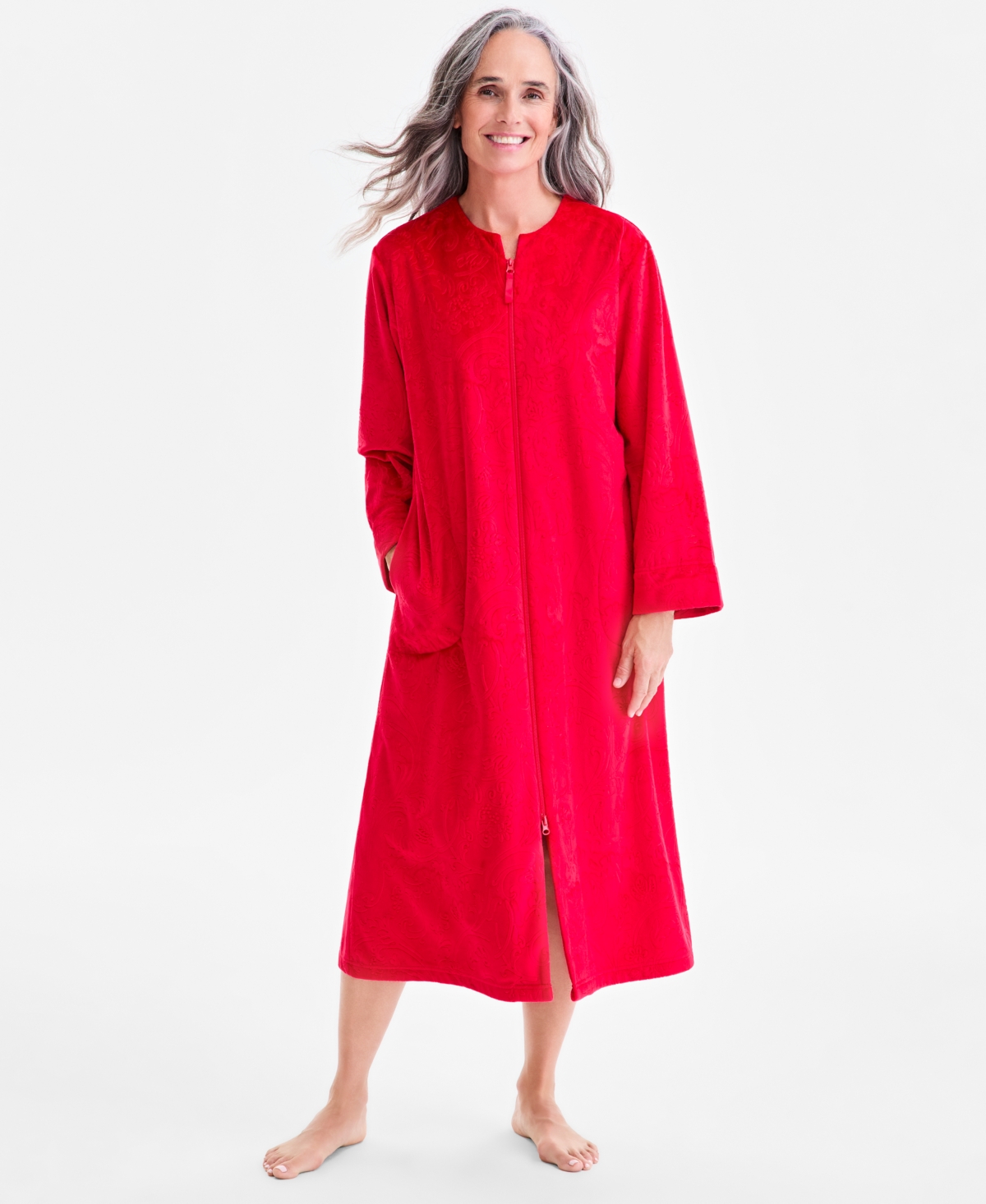 Click here for Charter Club Womens Embossed Velour Zip-Front Robe... prices
