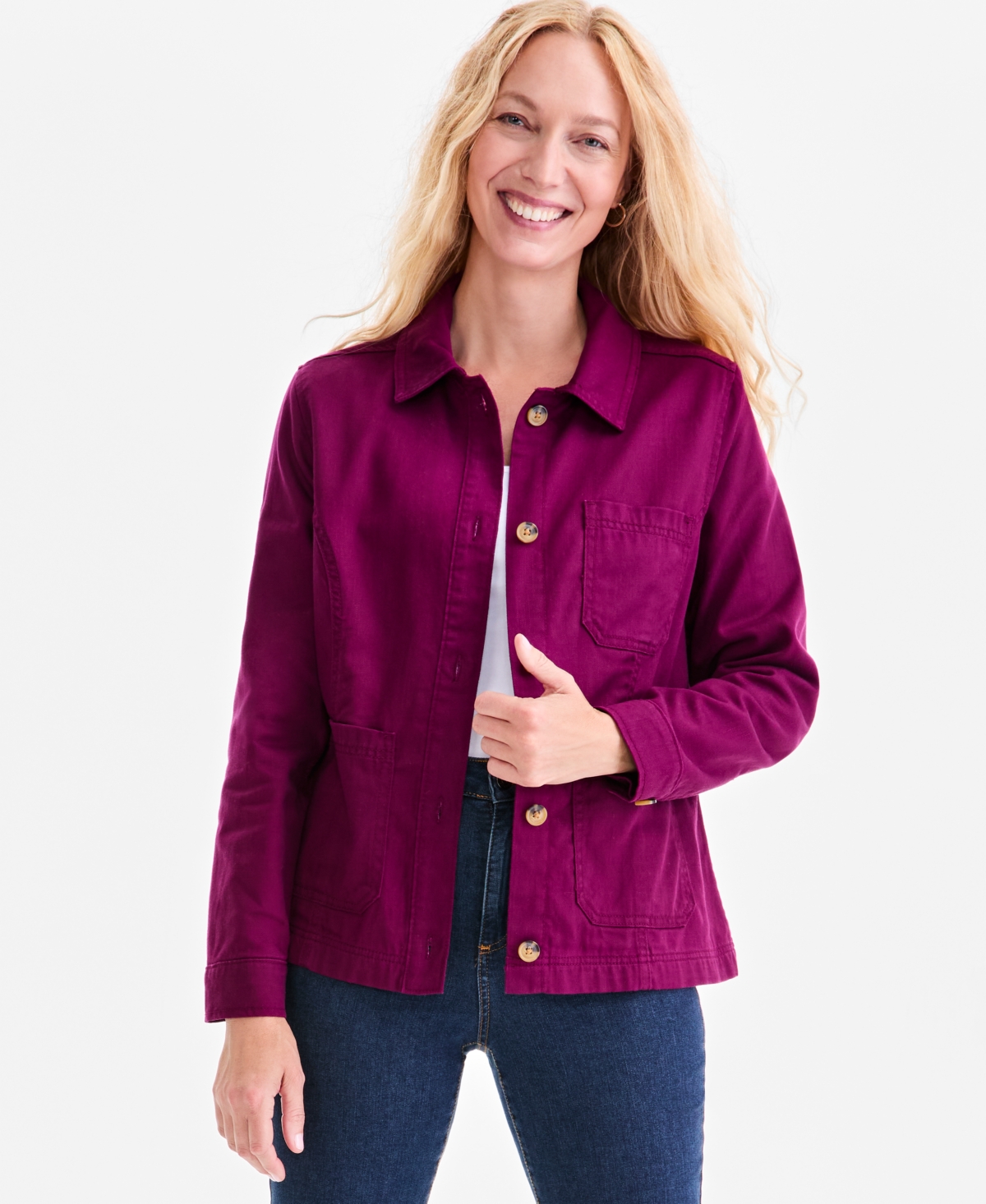 Click here for Style & Co Womens Button-Front Long-Sleeve Cargo J... prices