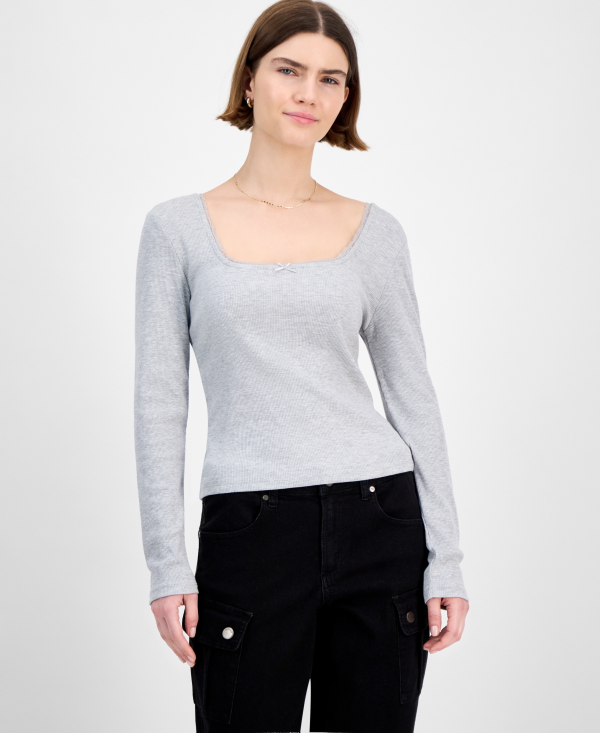 Click here for Hippie Rose Juniors Floral-Print Lace-Trim Top - L... prices