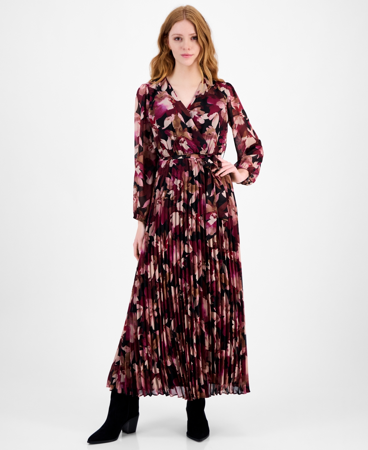 Click here for Sandra Darren Petite Surplice-Neck Pleated Maxi Dr... prices