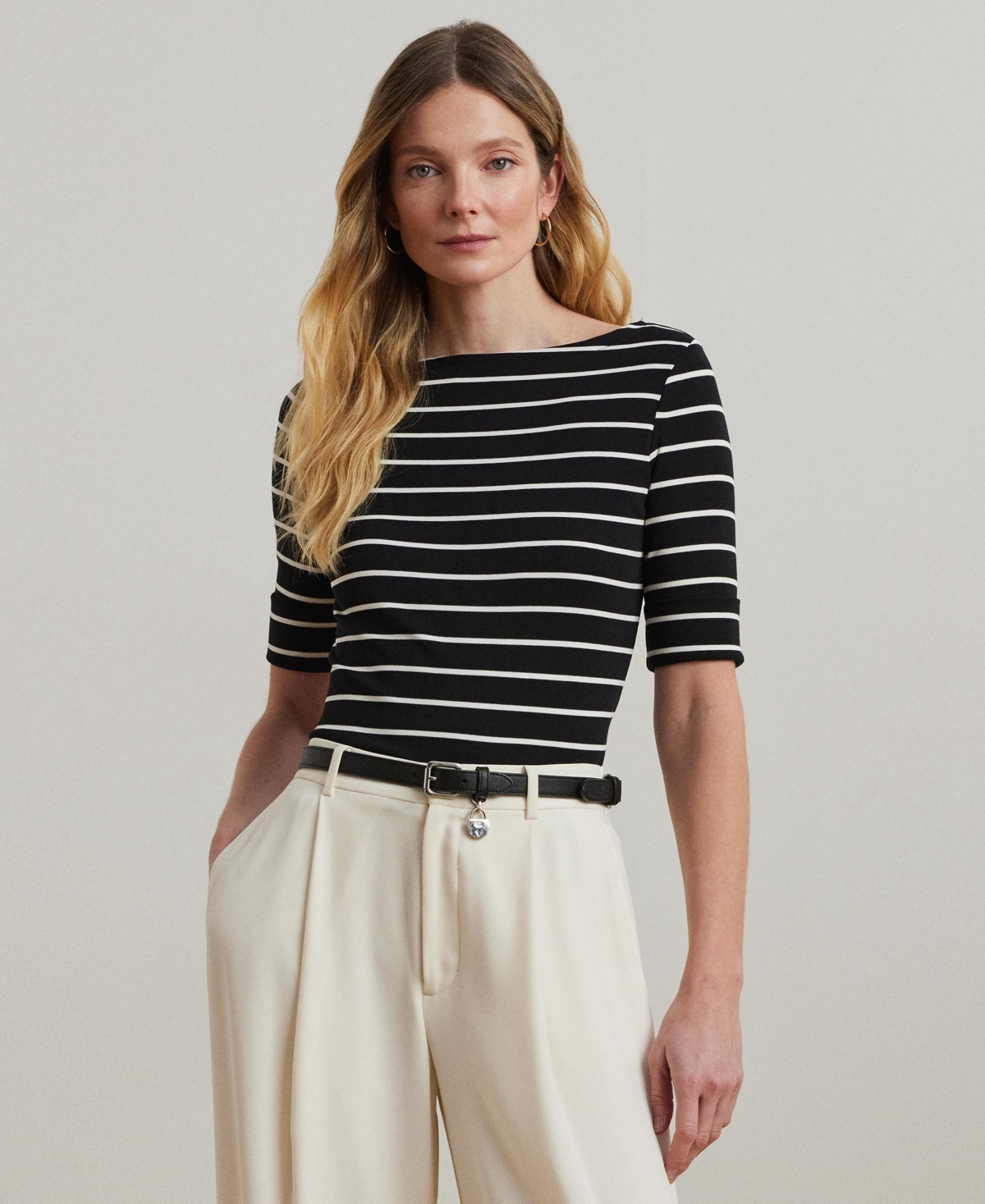 Click here for Lauren Ralph Lauren Striped Boatneck Top - White/B... prices