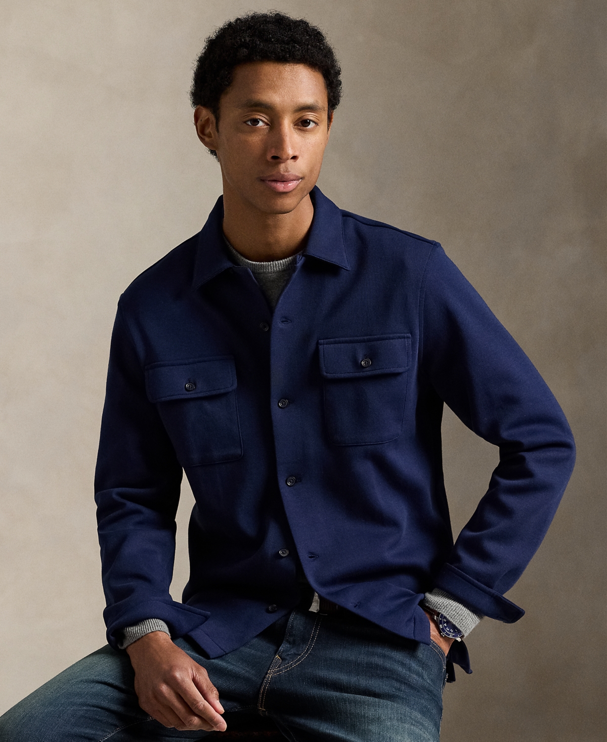 Click here for Polo Ralph Lauren Mens Double-Knit Camp Shirt - Cr... prices