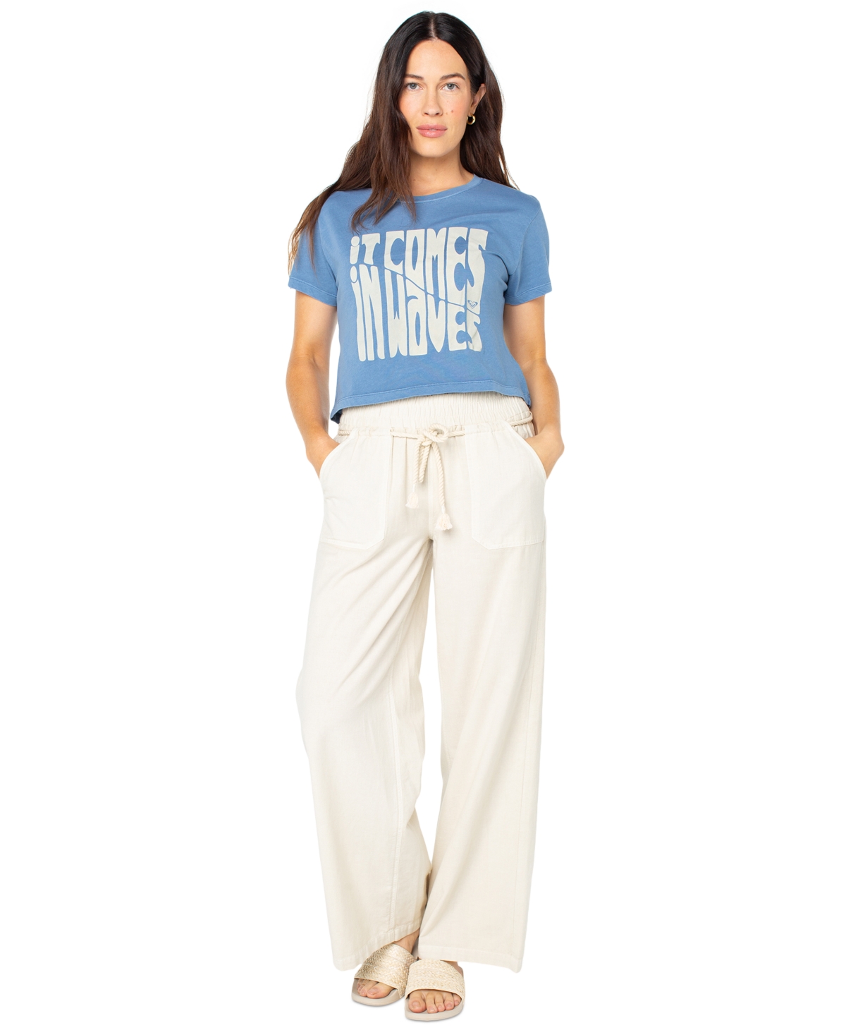 Click here for Roxy Juniors Comes In Waves Cropped Cotton T-Shirt... prices