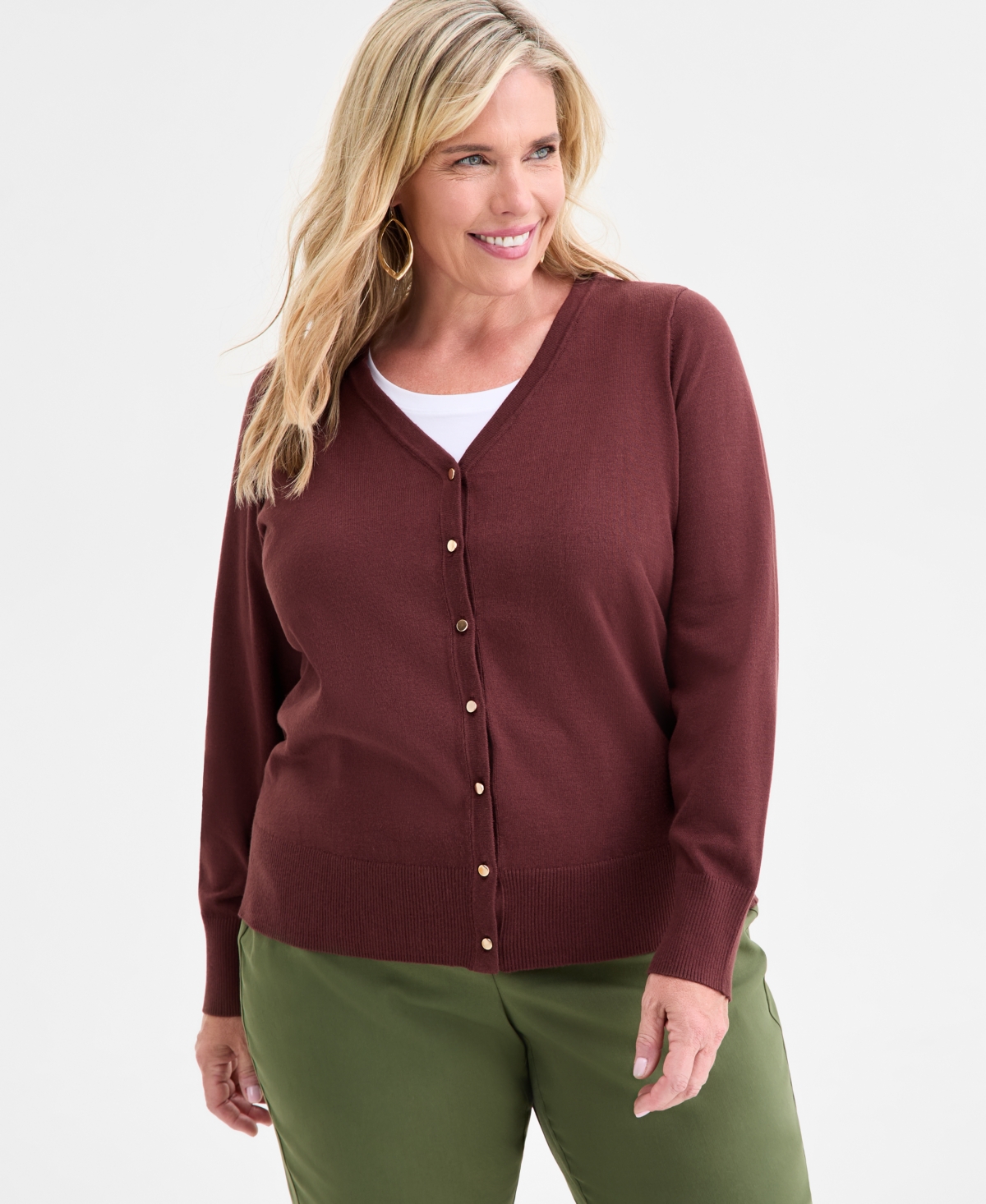 Click here for Jm Collection Plus Size V-Neck Button-Front Cardig... prices