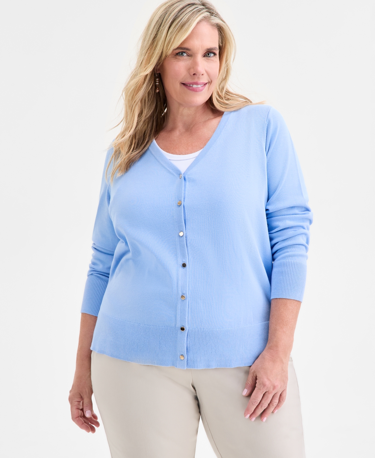 Click here for Jm Collection Plus Size V-Neck Button-Front Cardig... prices
