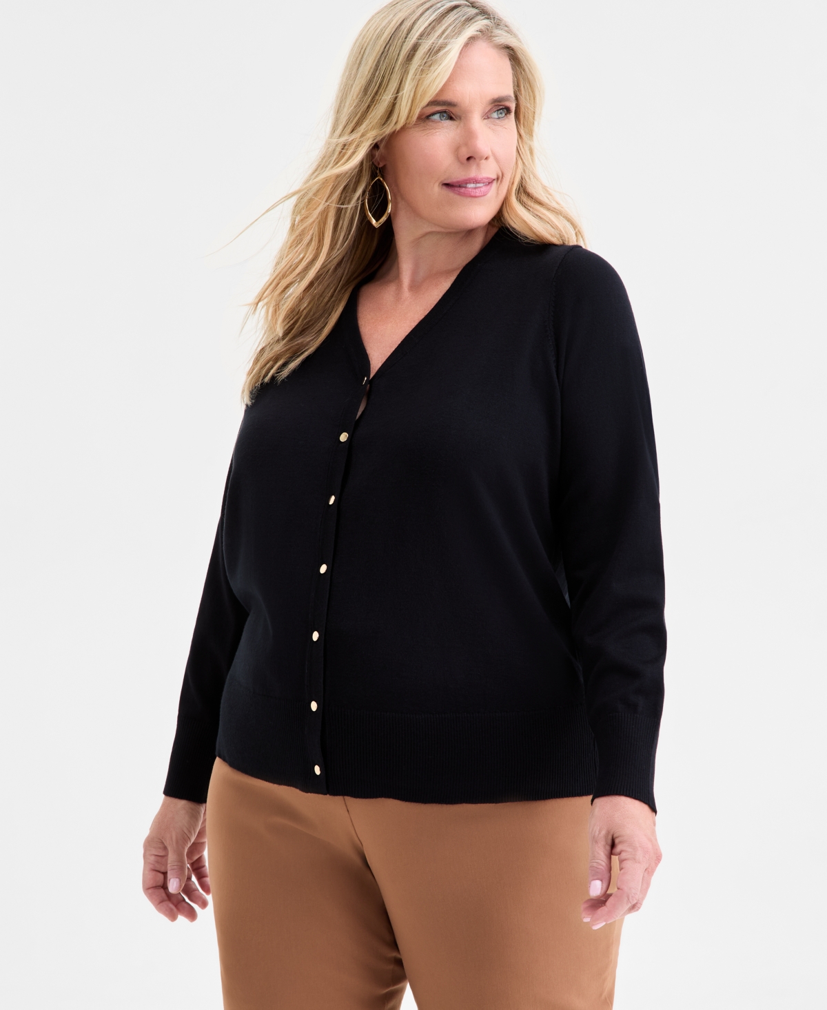 Click here for Jm Collection Plus Size V-Neck Button-Front Cardig... prices