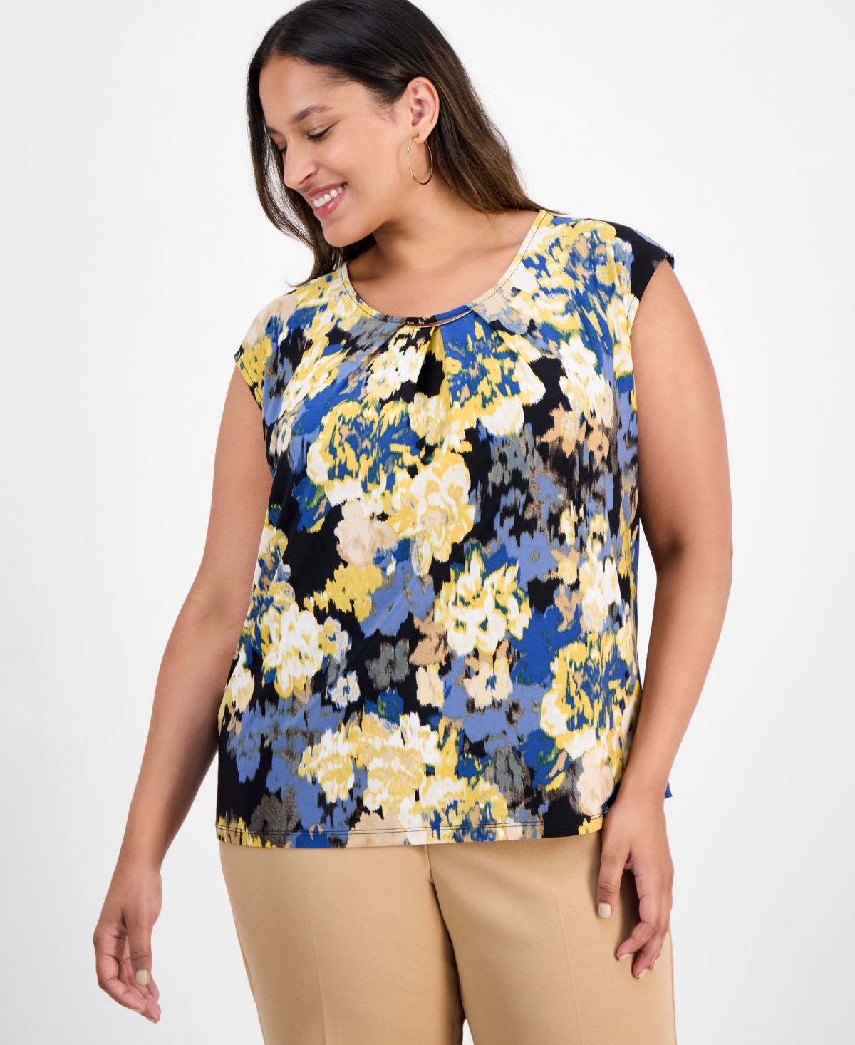 Click here for Kasper Plus Size Sleeveless Pleat-Neck Blouse - Bl... prices