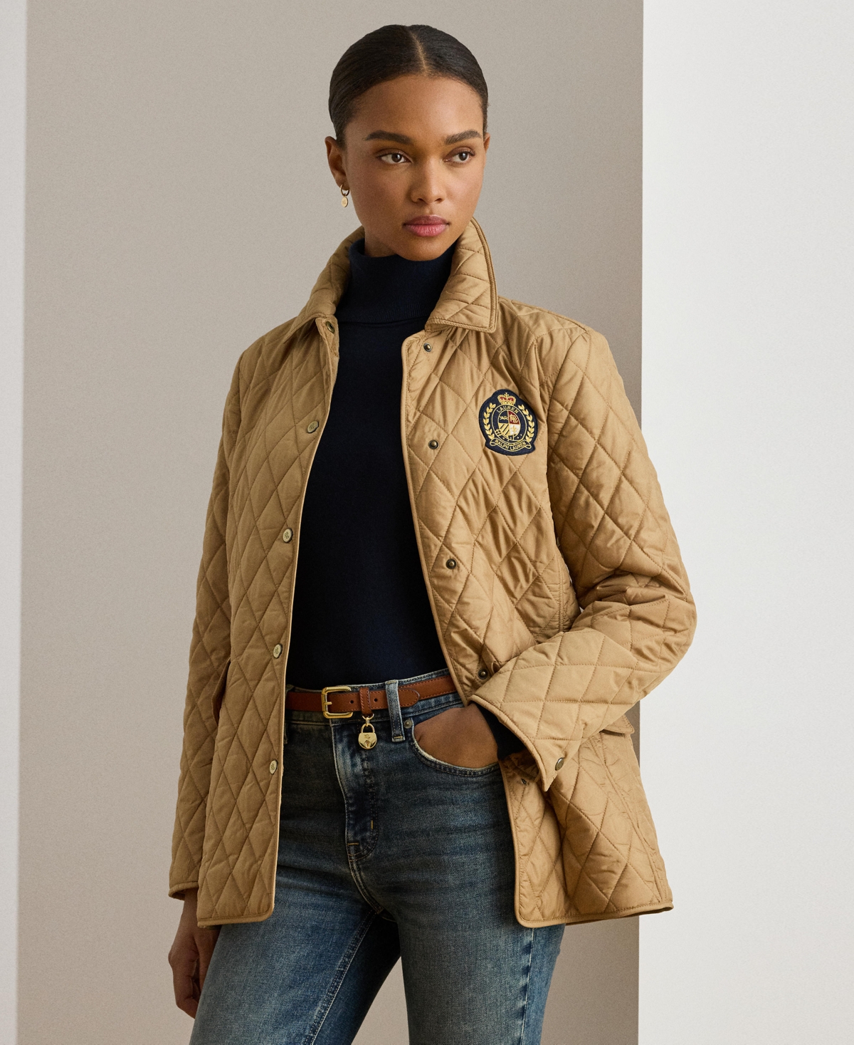 Lauren Ralph Lauren Womens Quilted Crest Jacket - Classic Camel