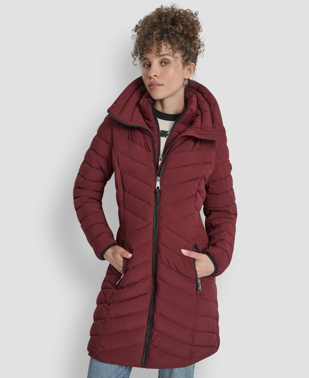 Click here for Dkny Womens Bibbed Packable Puffer Coat - Bordeaux prices