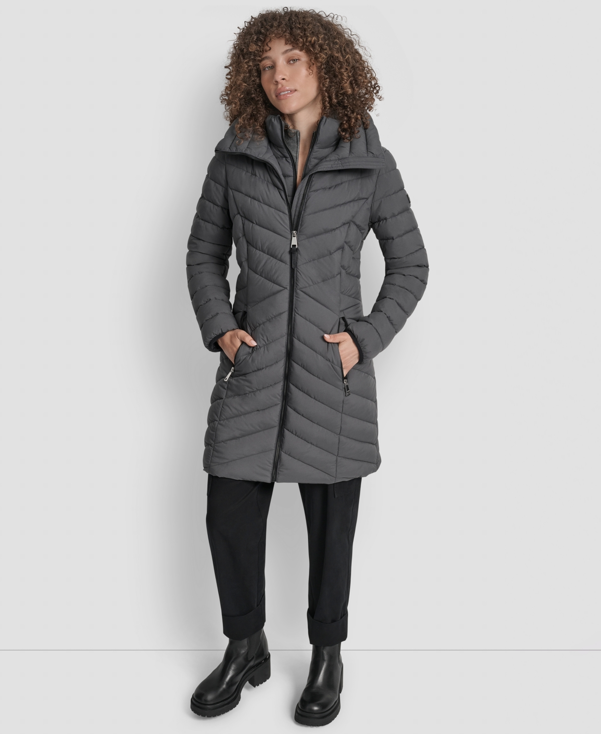 Click here for Dkny Womens Bibbed Packable Puffer Coat - Titan prices