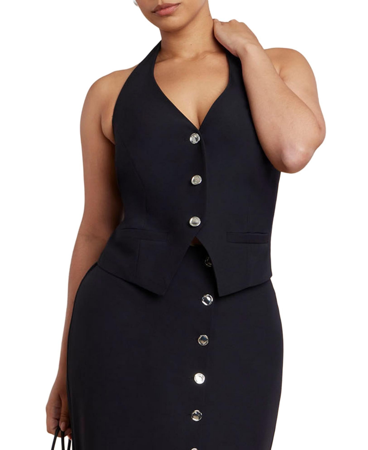 Click here for Eloquii Womens Plus Size Halter Vest - Black onyx prices