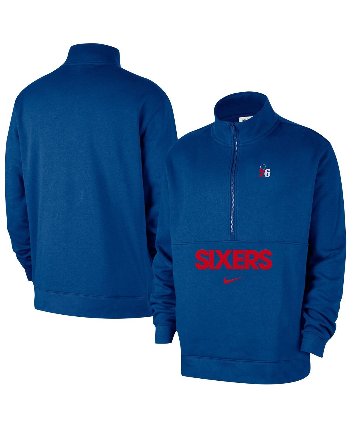 Nike Mens Blue Philadelphia 76ers Courtside Club Half-Zip Jacket - Blue