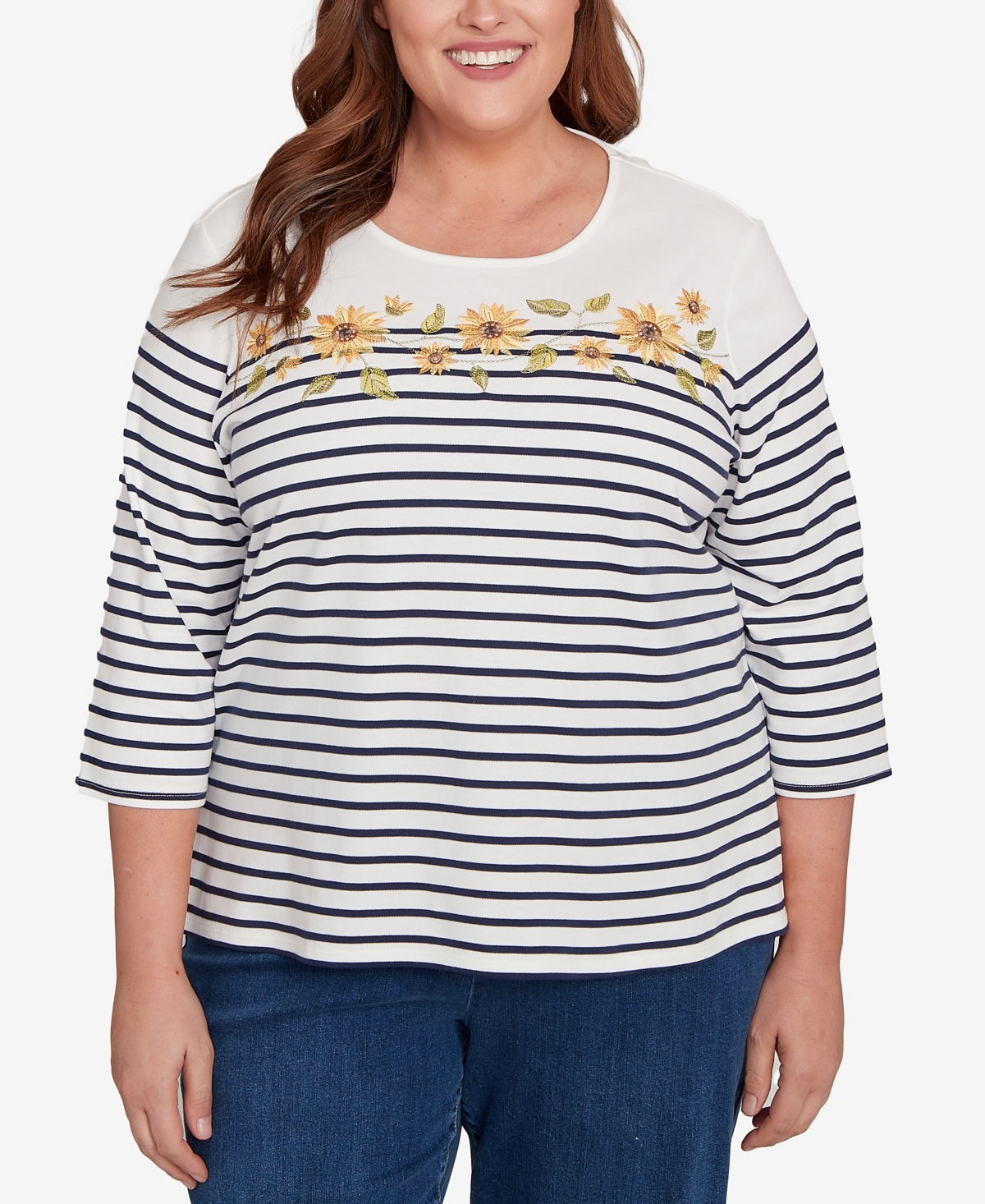 Click here for Alfred Dunner Plus Size Classic Sunflower Neckline... prices