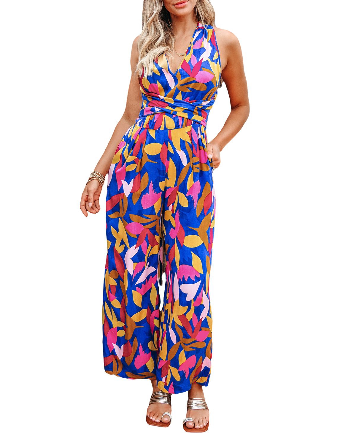 Click here for Cupshe Womens Bold Floral Self Tie Jumpsuit - Open... prices