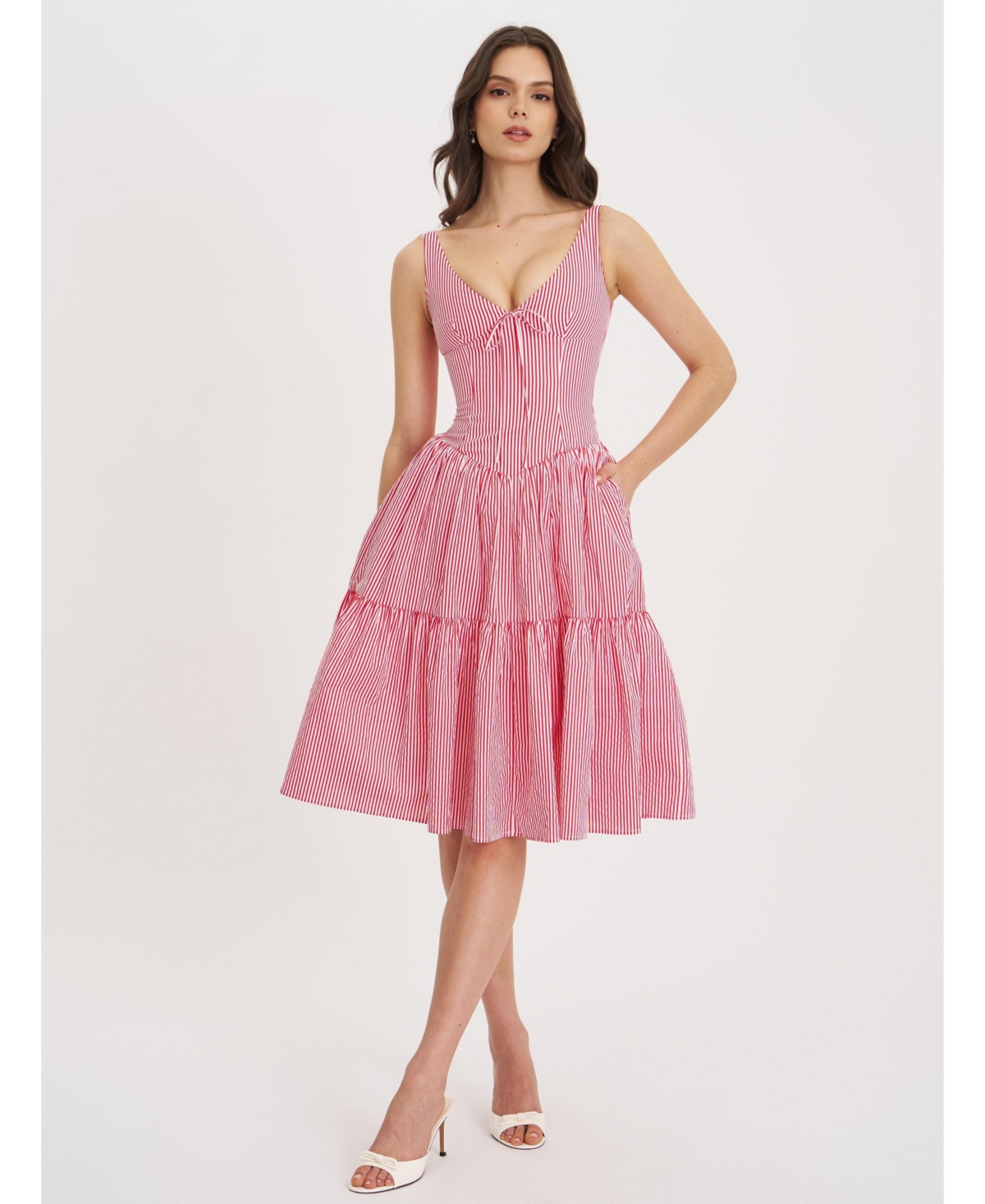 Click here for Miss Circle Womens Oceana Red Candy Stripe Drop Wa... prices