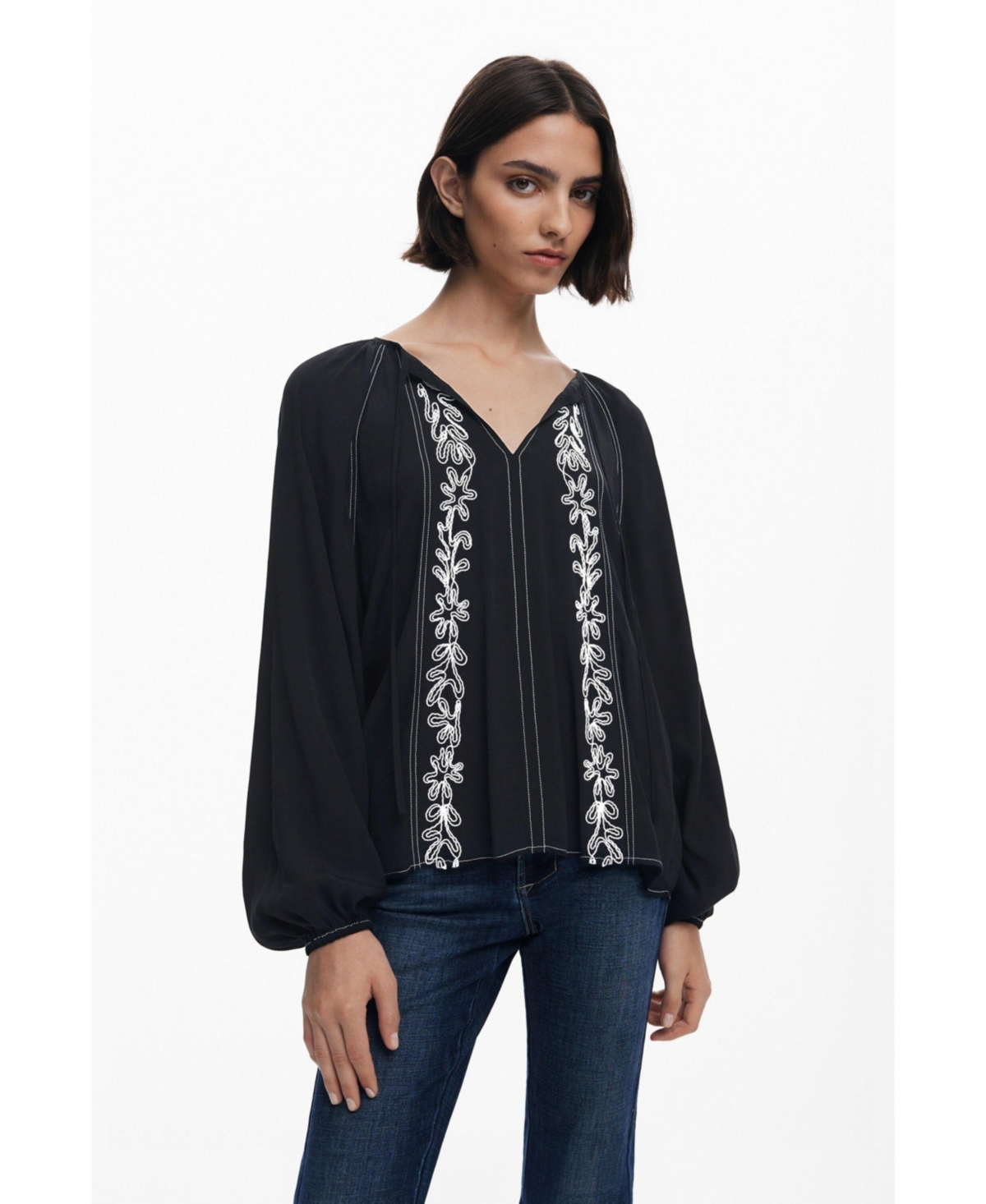 Click here for Desigual Womens Blouse with contrast embroidery -... prices