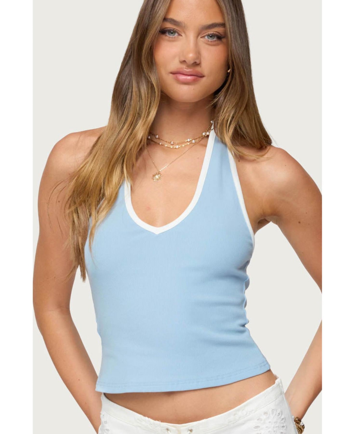 Click here for Edikted Womens Contrast Ribbed V Neck Halter Top -... prices