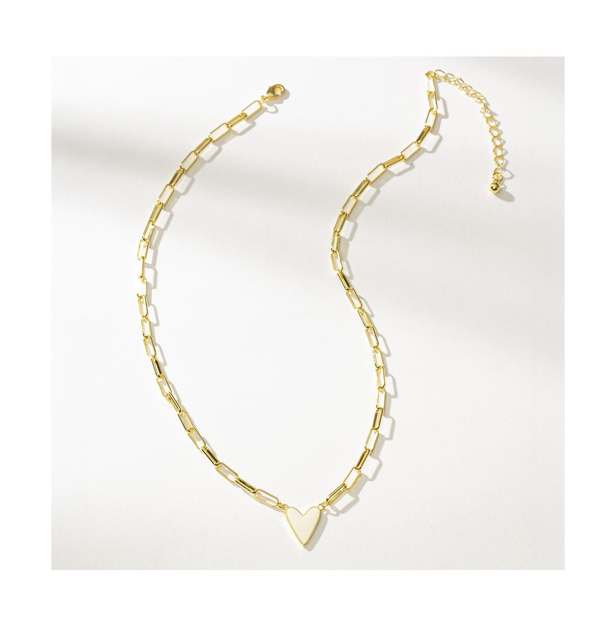 Click here for 14K Gold-Plated Enamel Heart Necklace - White prices