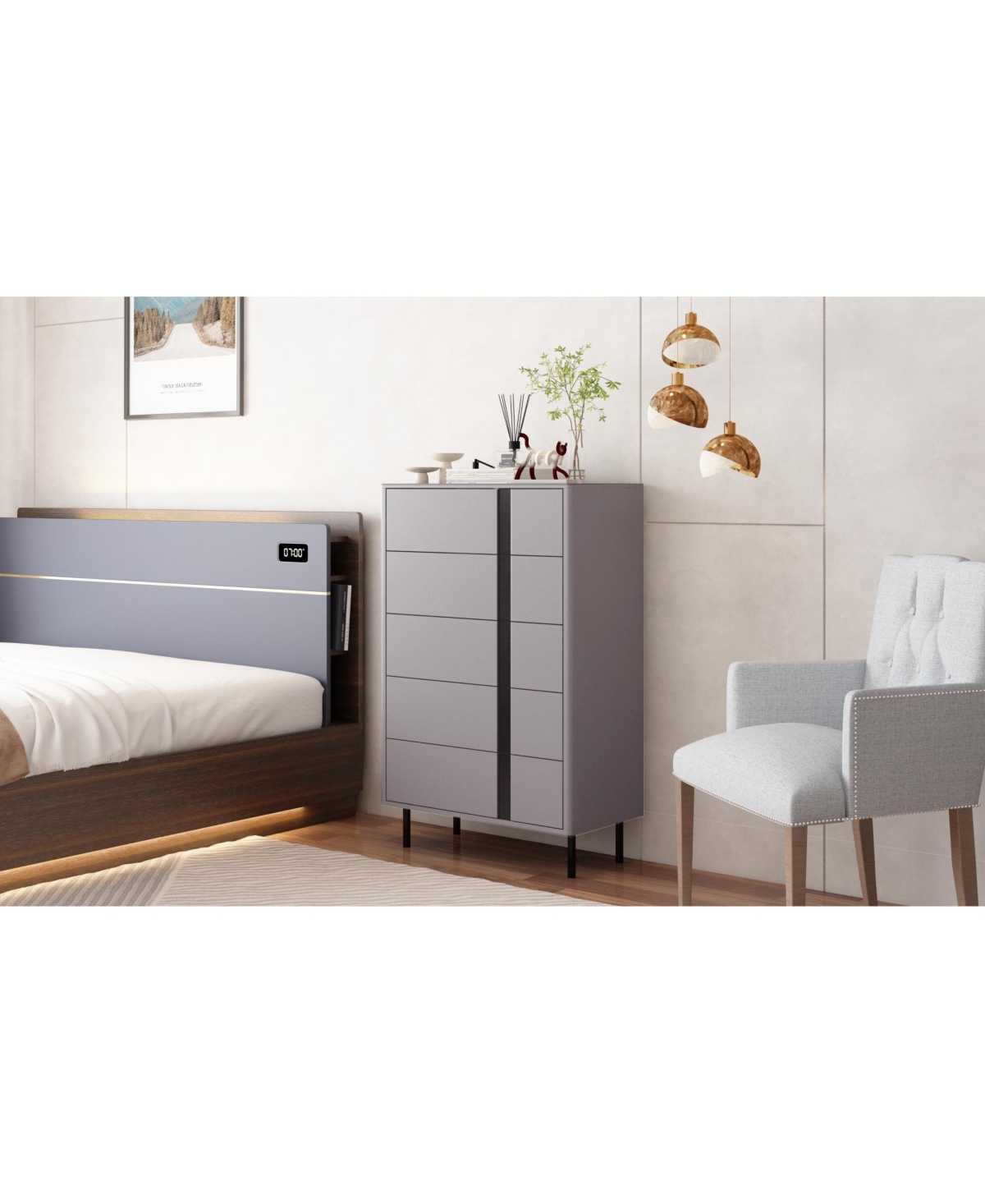 Click here for Bedside Table/ with 5 Drawers  Side Table with Adj... prices