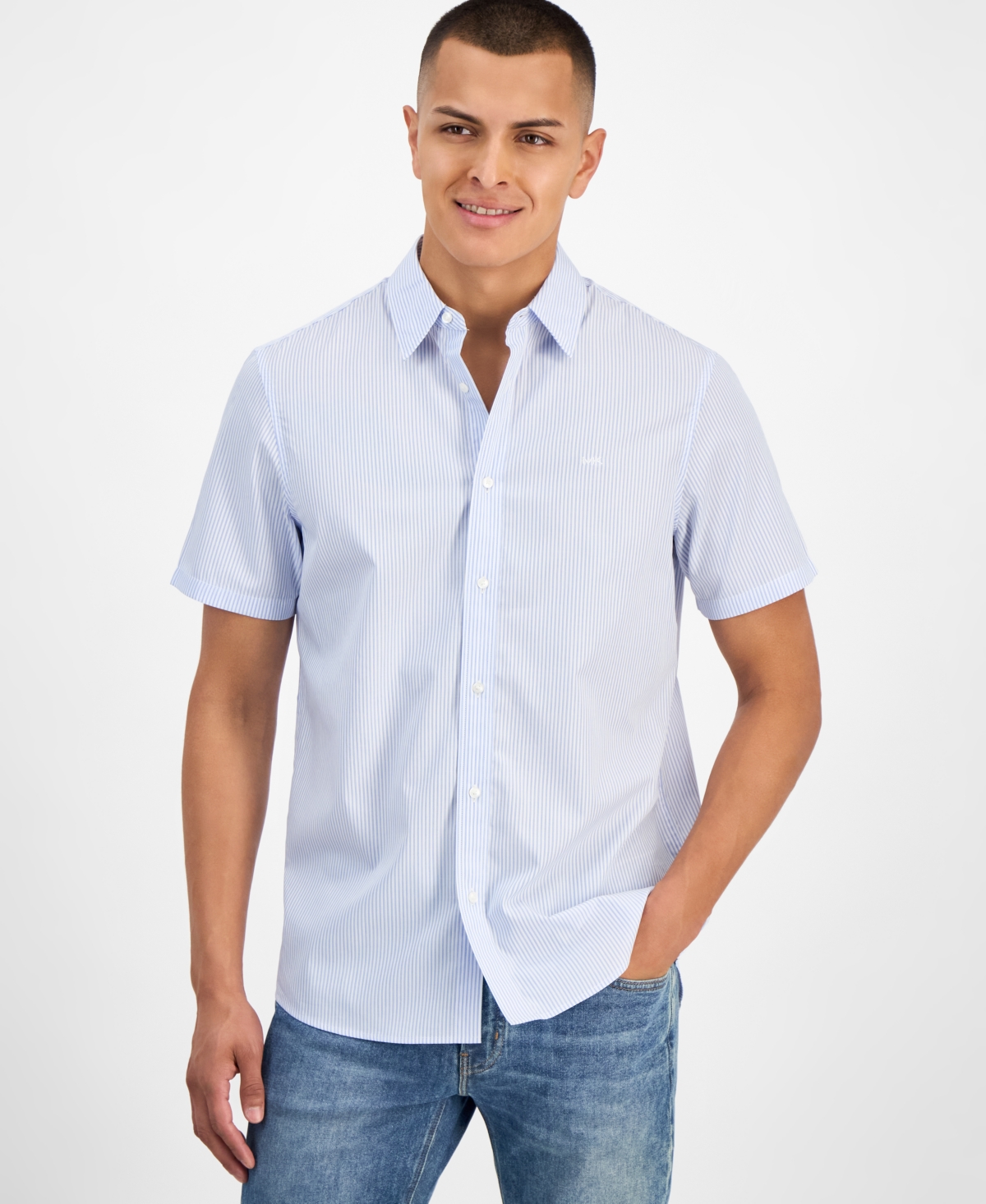 Click here for Michael Kors Mens Cotton Striped Classic-Fit Butto... prices