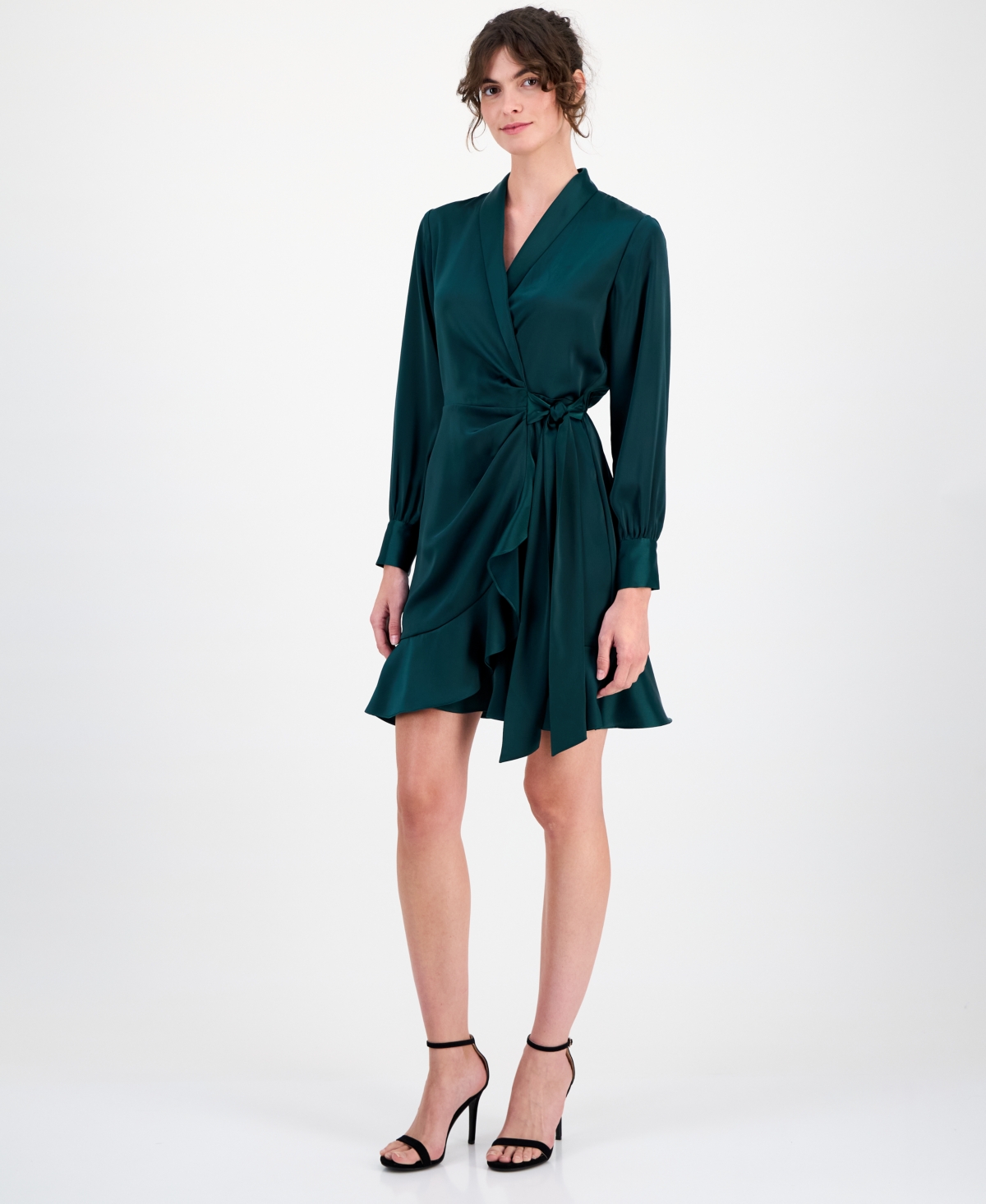 Click here for Anne Klein Womens Satin Ruffle-Hem Wrap Dress - Pi... prices