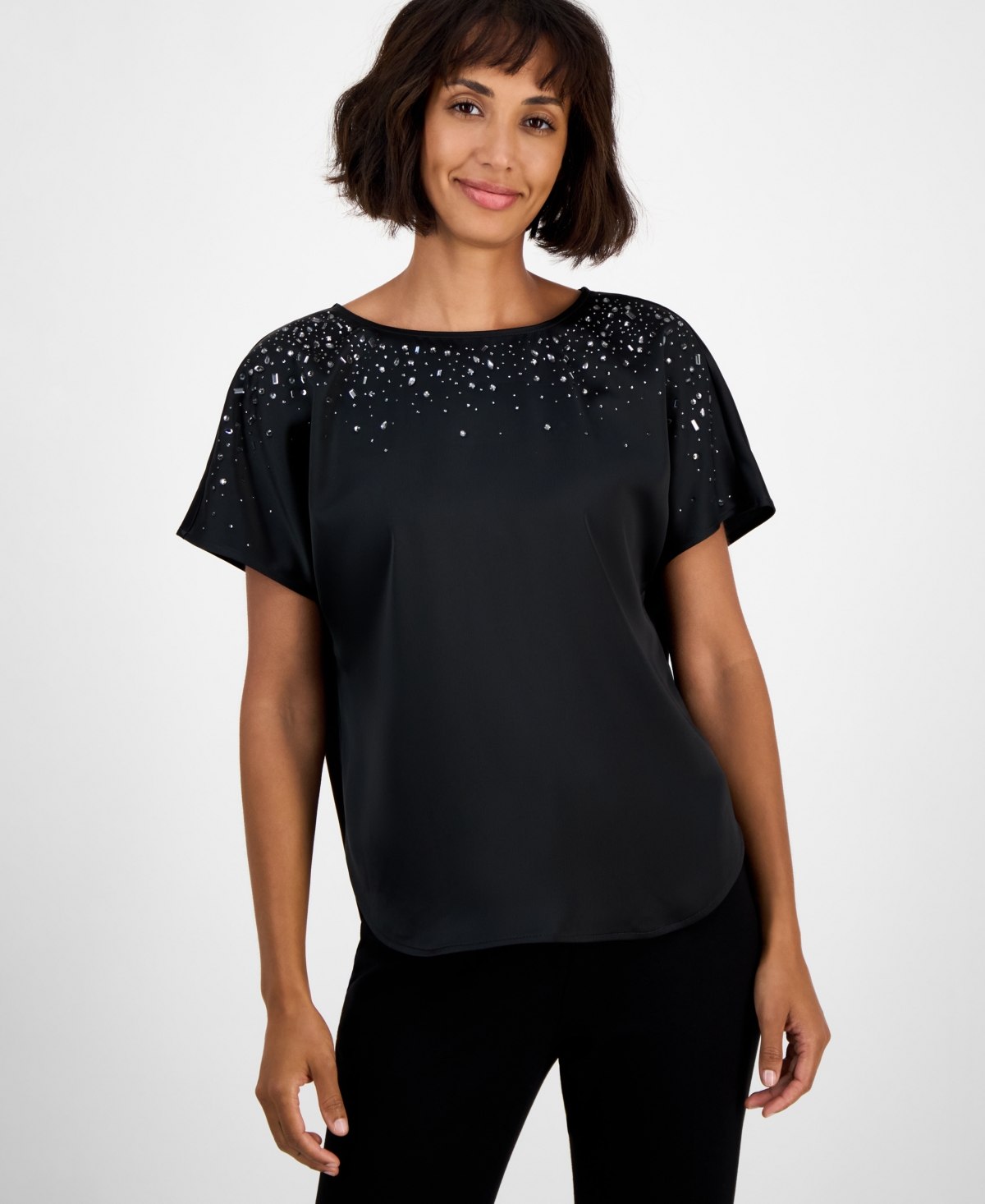 Click here for Anne Klein Womens Short-Sleeve Beaded Blouse - Ann... prices