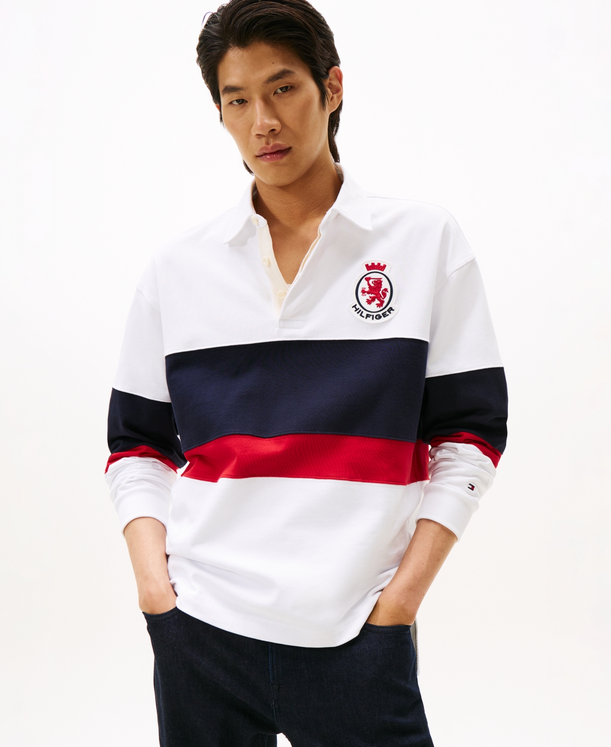 Click here for Tommy Hilfiger Mens Stripe Logo Rugby Shirt - Whit... prices