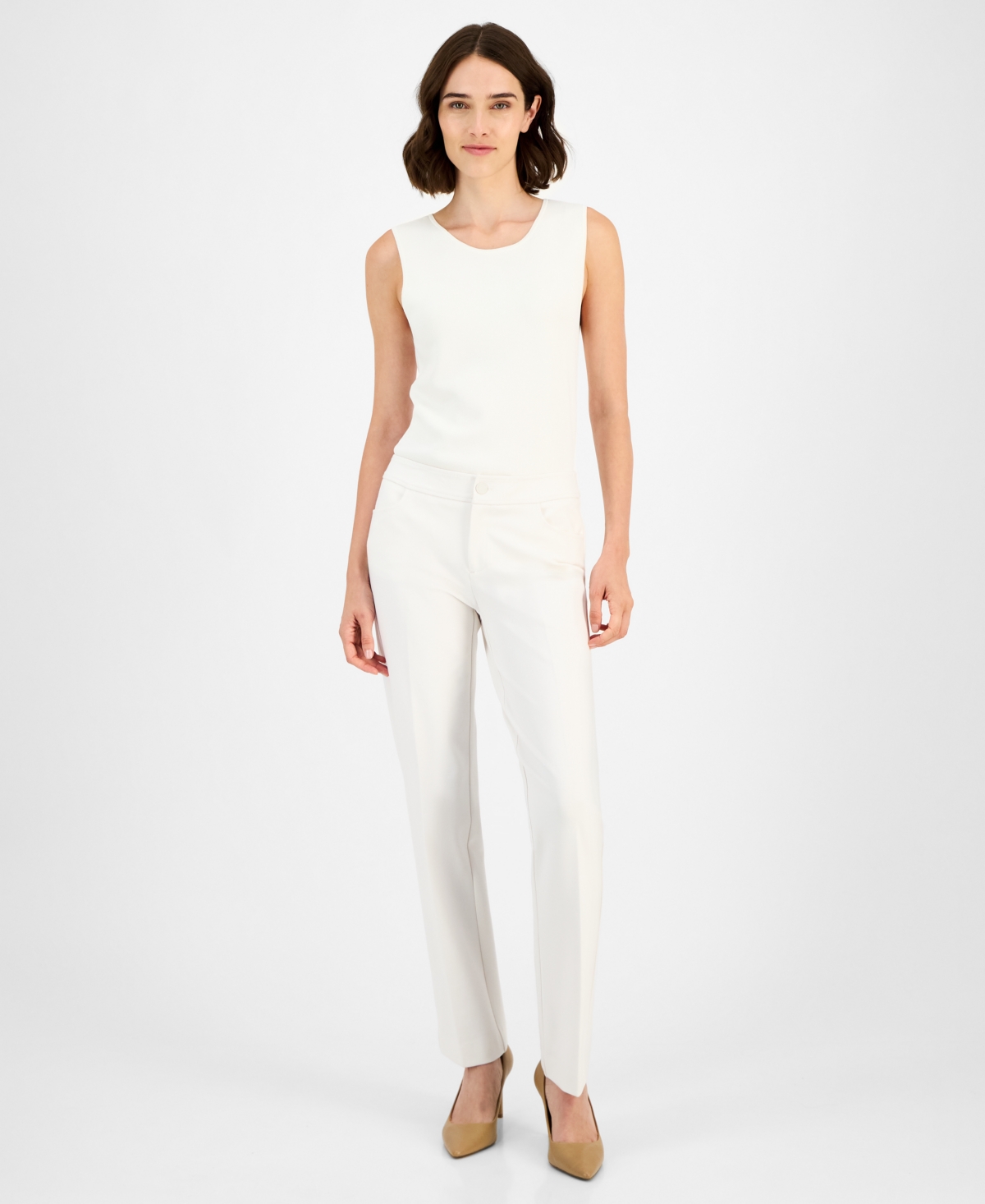 Click here for Anne Klein Womens Flare Leg Compression Pant - Whi... prices