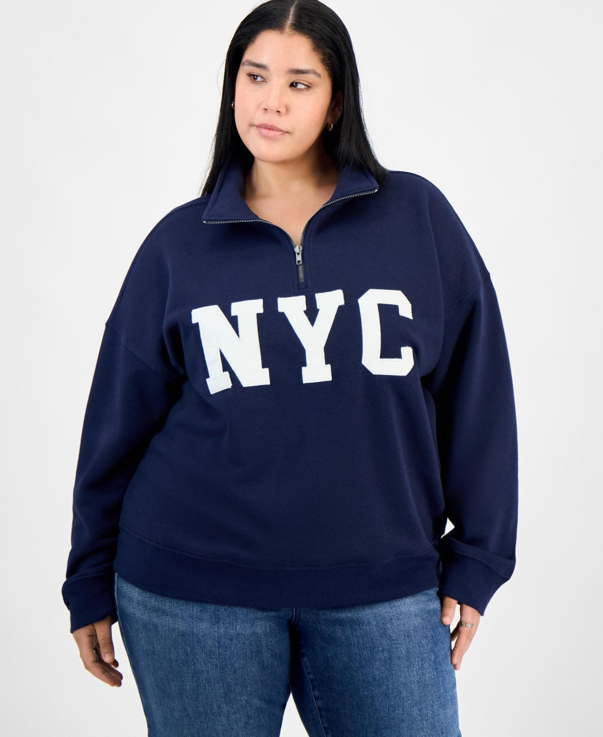Click here for Hippie Rose Trendy Plus Size Nyc Half-Zip Sweatshi... prices