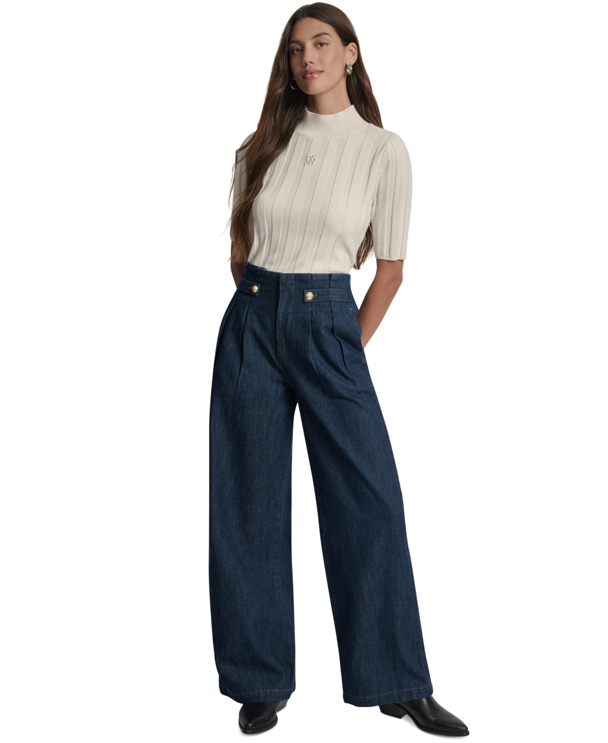 Click here for Dkny Jeans Womens Tab-Waist High Rise Wide Leg Cot... prices