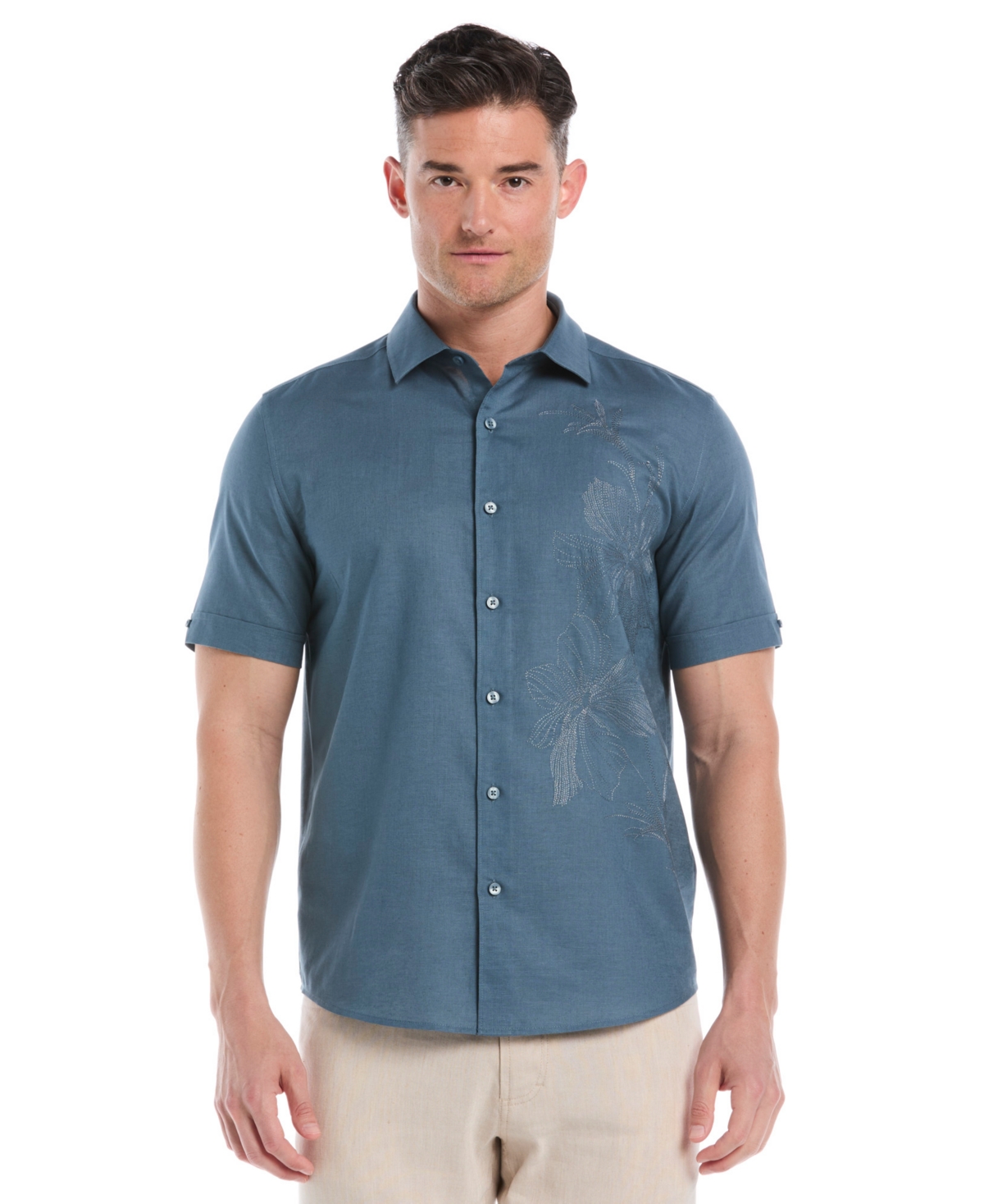 Click here for Cubavera Mens Linen-Blend Floral Shirt - Tapestry prices