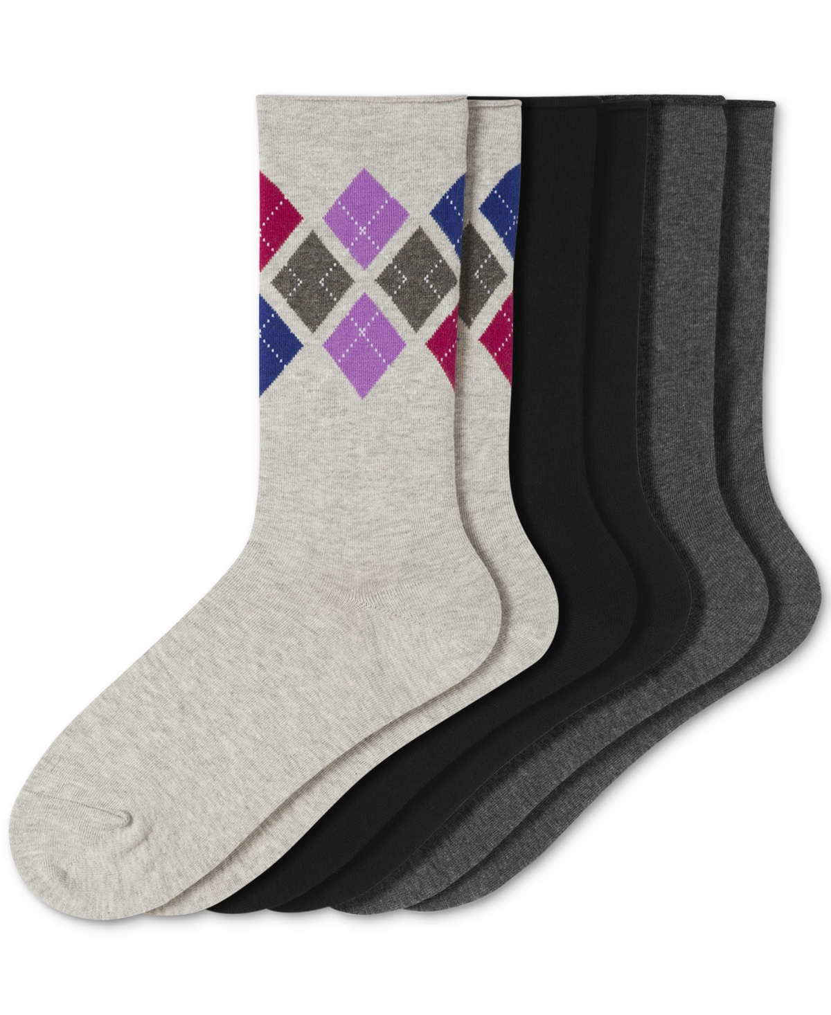 Click here for Hue Womens Roll Top Socks 3-Pk U6487MP - Grey Argy... prices