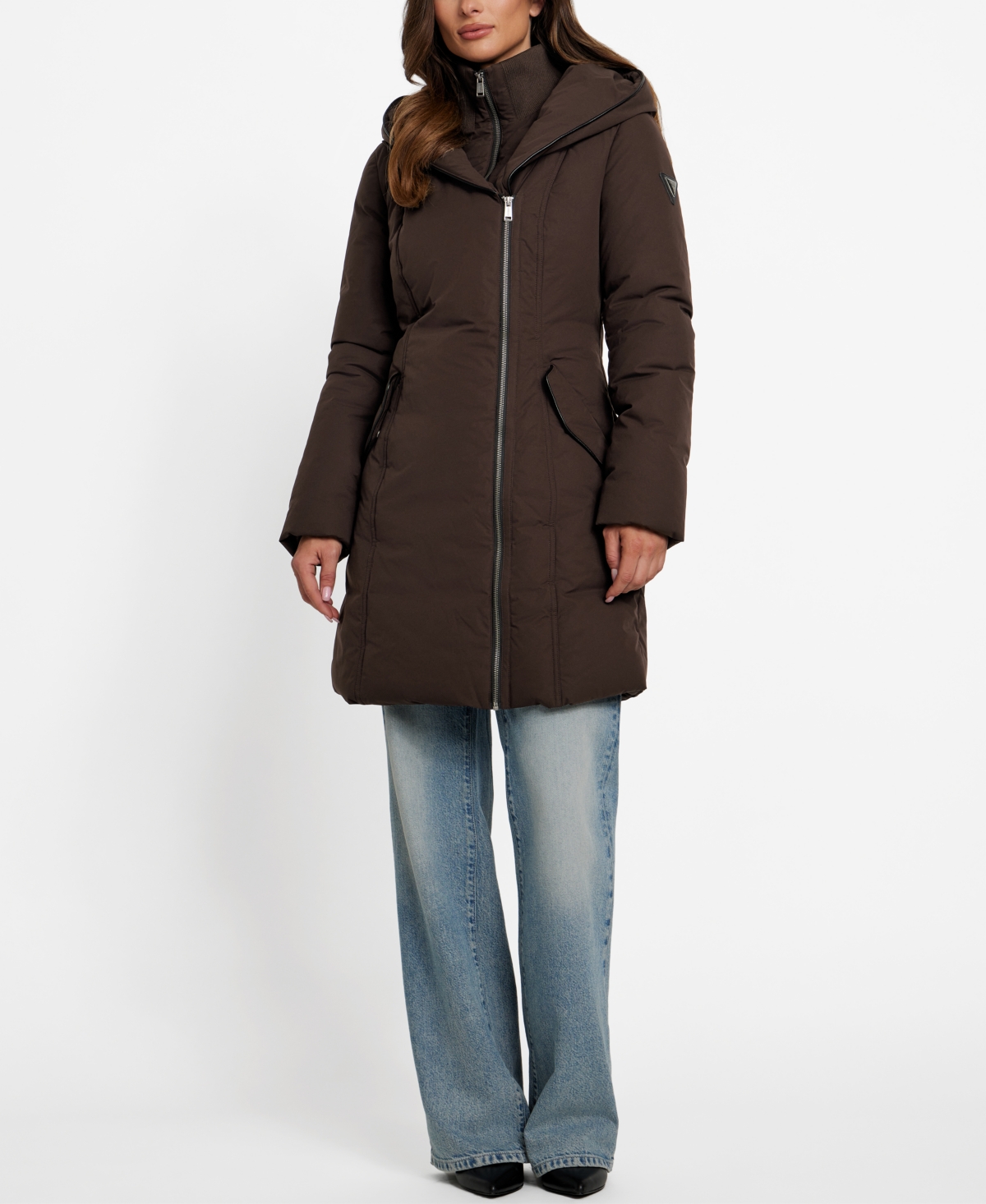 Click here for Guess Womens Asymmetric Zip-Front Hooded Puffer Co... prices