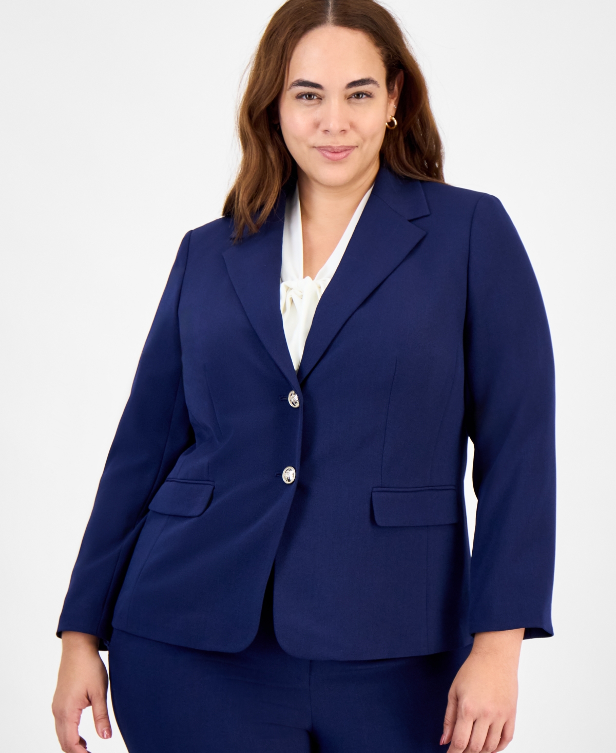 Click here for Kasper Plus Size Two-Button Blazer - Kasper Navy prices