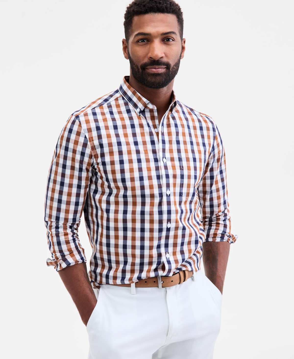 Click here for Club Room Long Sleeve Gingham Check Button-Down Sh... prices