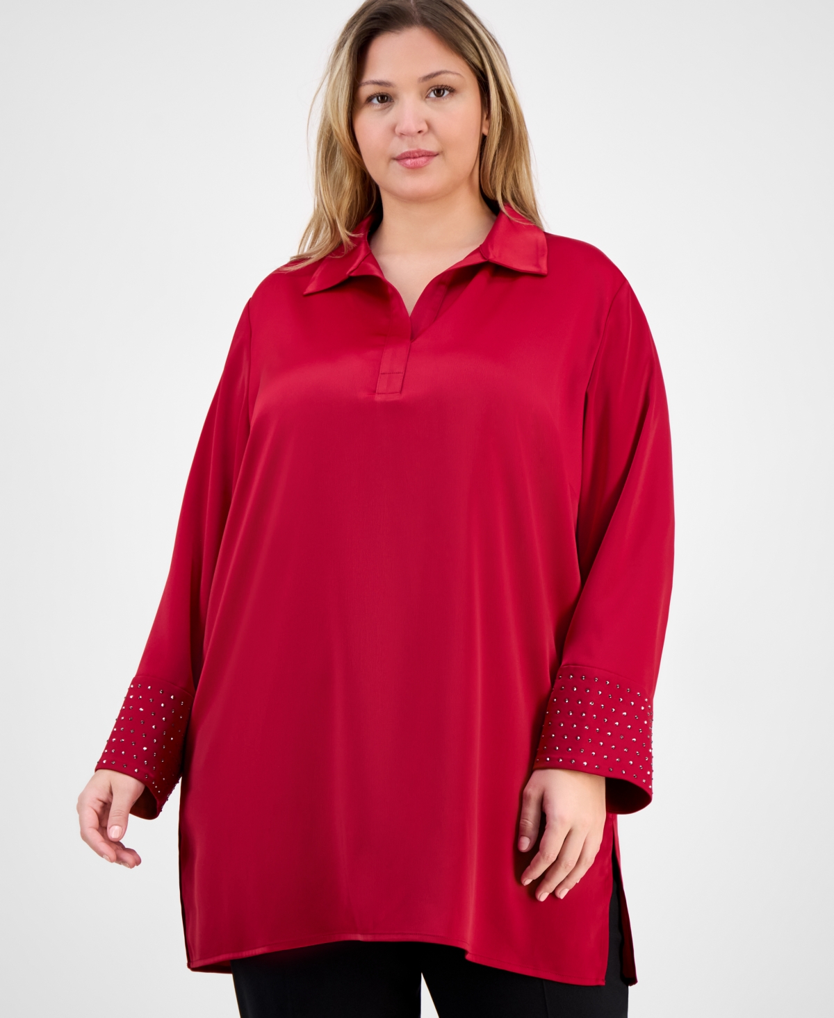 Click here for Anne Klein Plus Size Satin-Collar Embellished-Cuff... prices