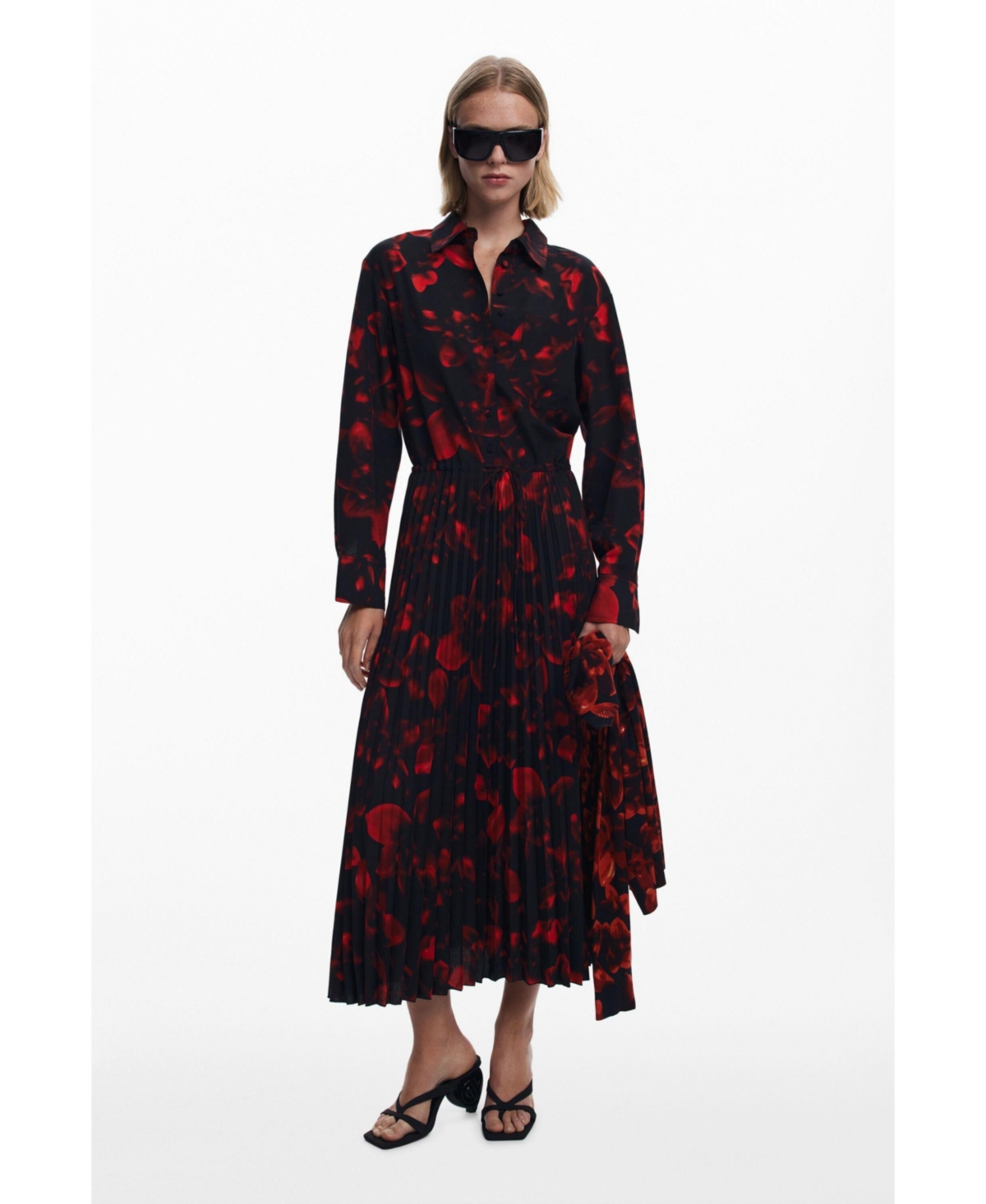 Click here for Desigual Womens Pleated shirt dress - Dark red prices