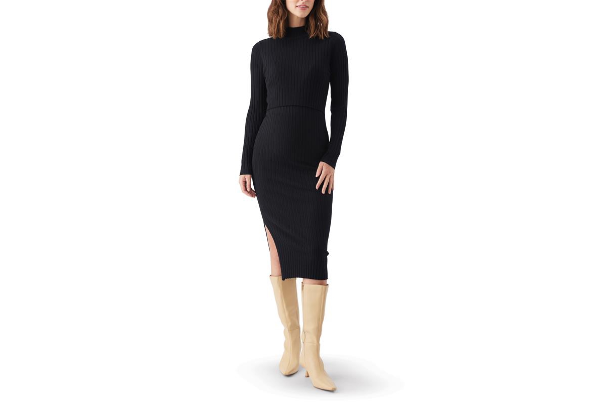 Click here for Nella Rib Nursing Knit Dress - Black prices