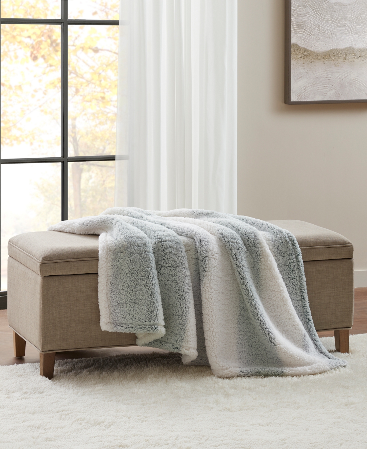 Premier Comfort Cozy Sherpa Throw Blanket  50 x 60 - Green Stripe